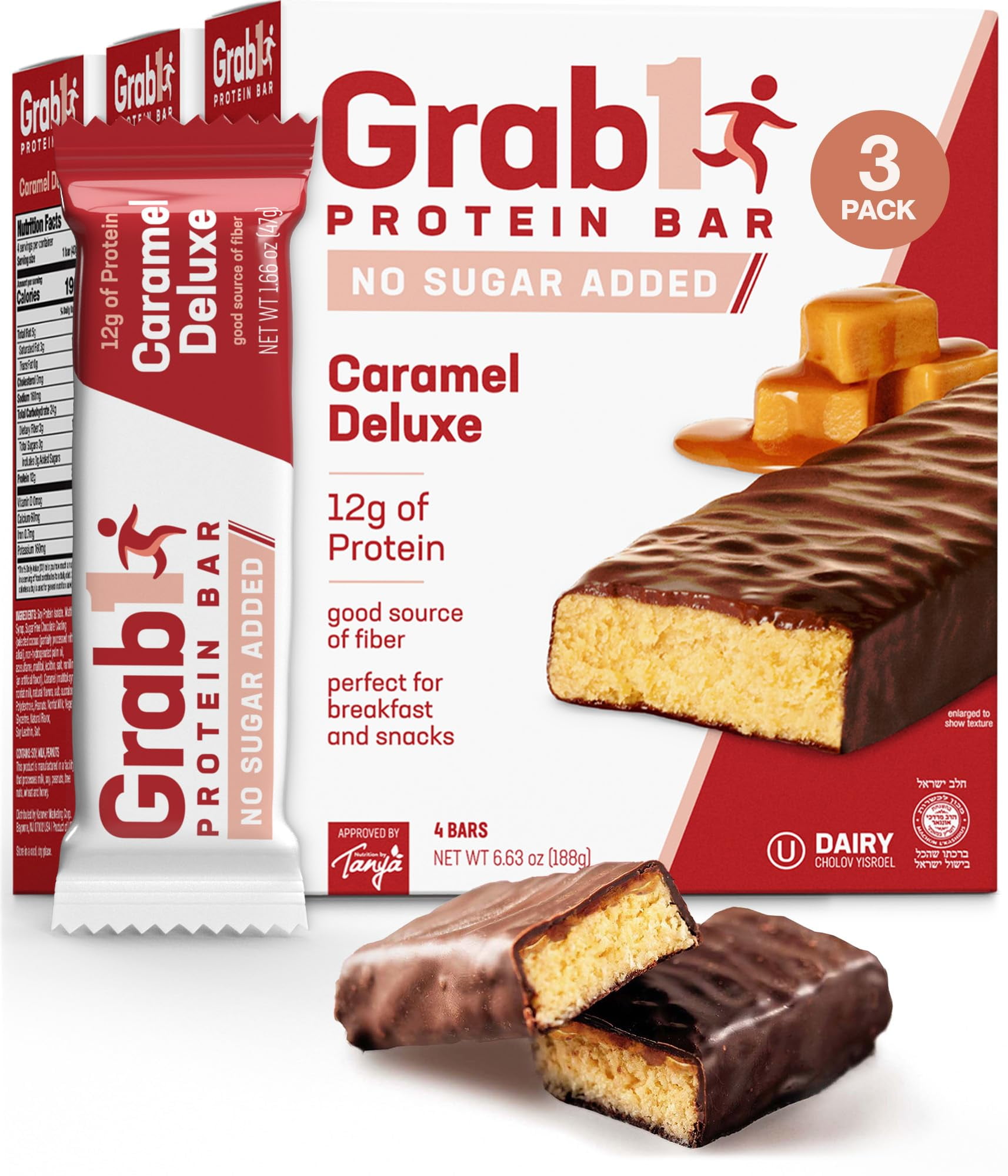 Grab1 Sugar Free Protein Bars, Caramel Deluxe (3 Pack- 12 Bars ...