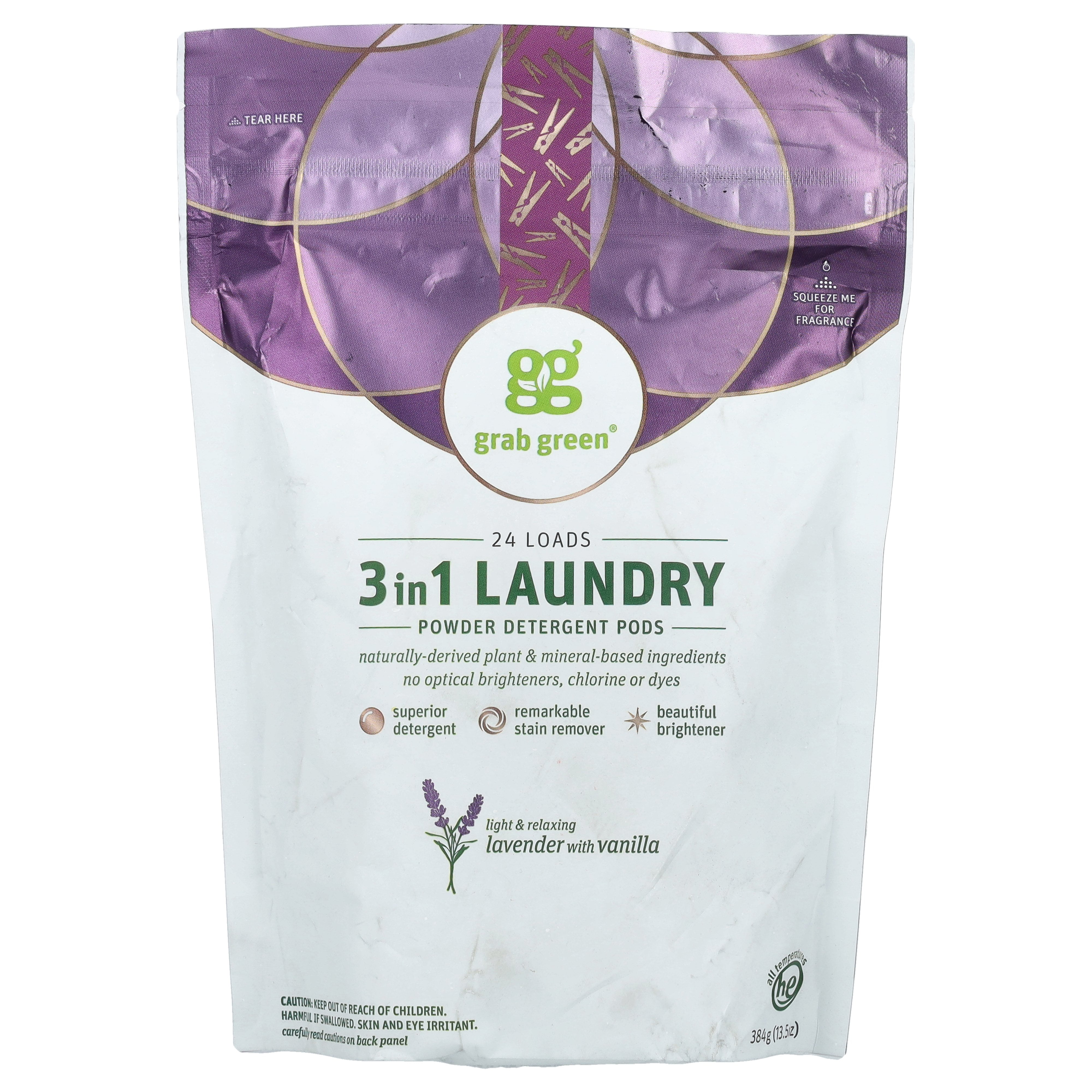 Grab Green 3-in-1 Eco-Friendly Laundry Detergent Pods, Lavender Vanilla ...
