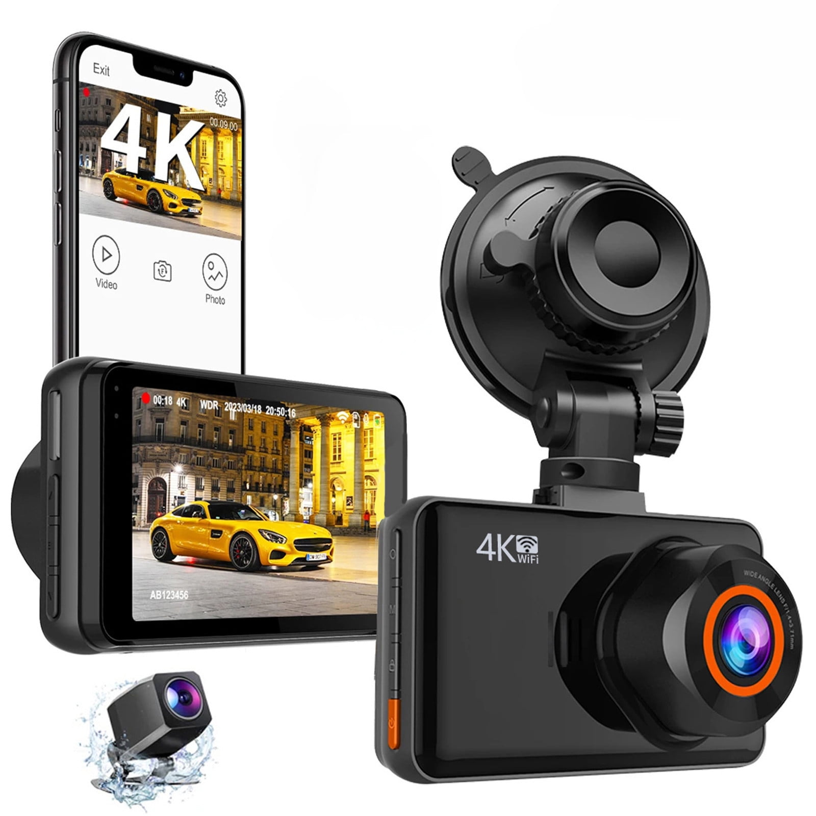 Grabadora de conducción con lente 4K Grabación frontal y trasera WiFi ...