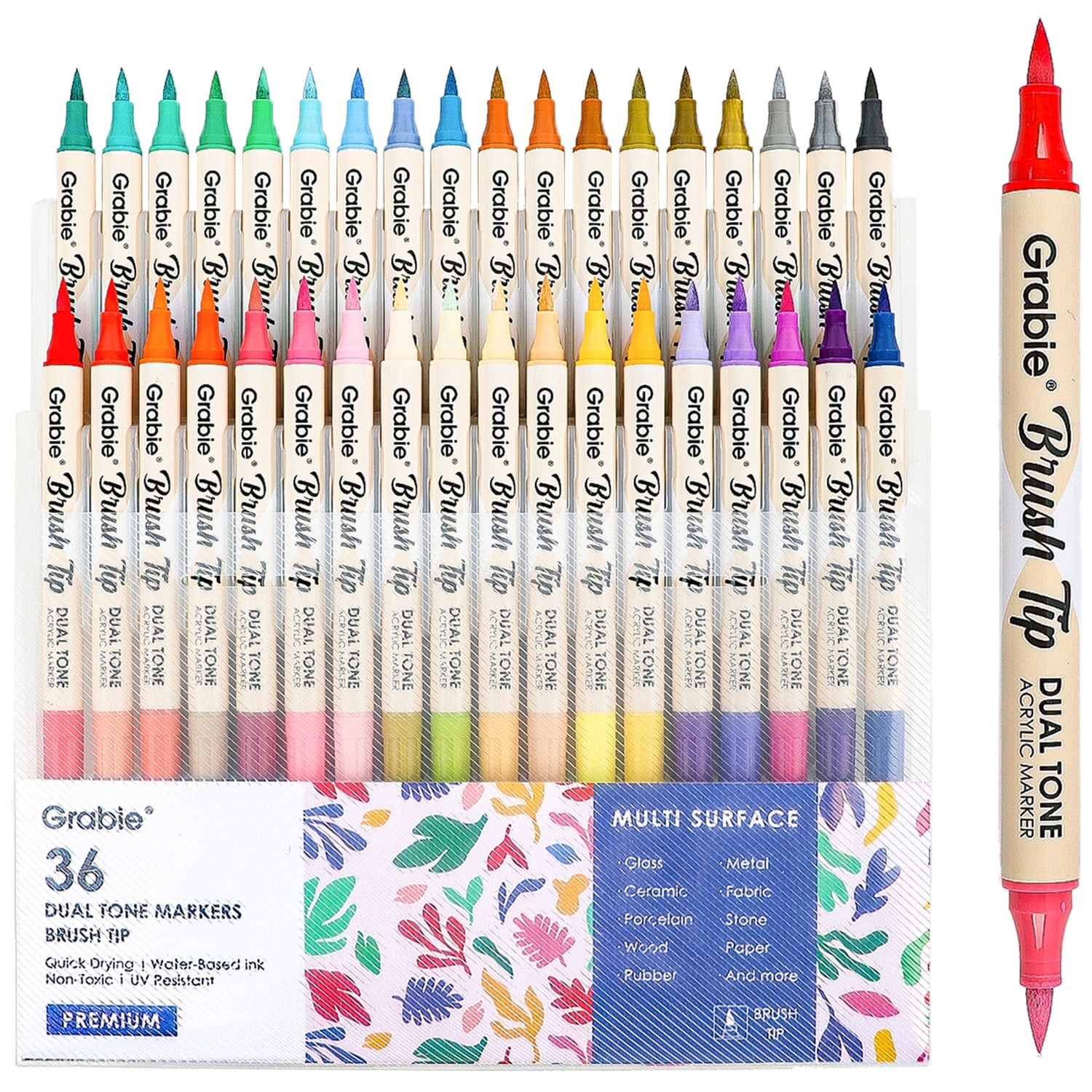 Grabie 72 Colors Acrylic Paint Markers, Soft Brush Tip Acrylic Markers ...