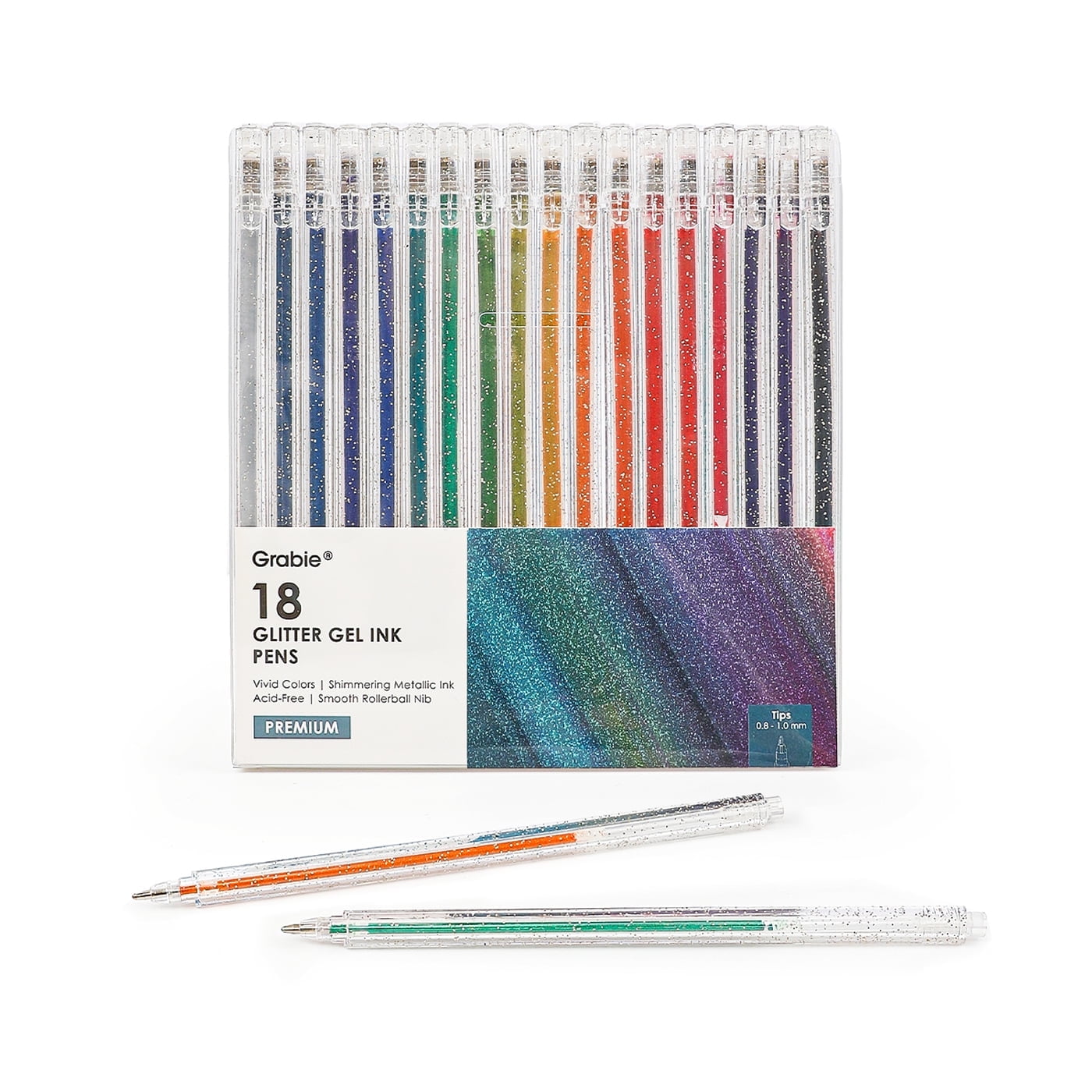 Grabie Capped Glitter Gel Pens 18 Colors, Metallic Vibrant Sparkle Gel ...