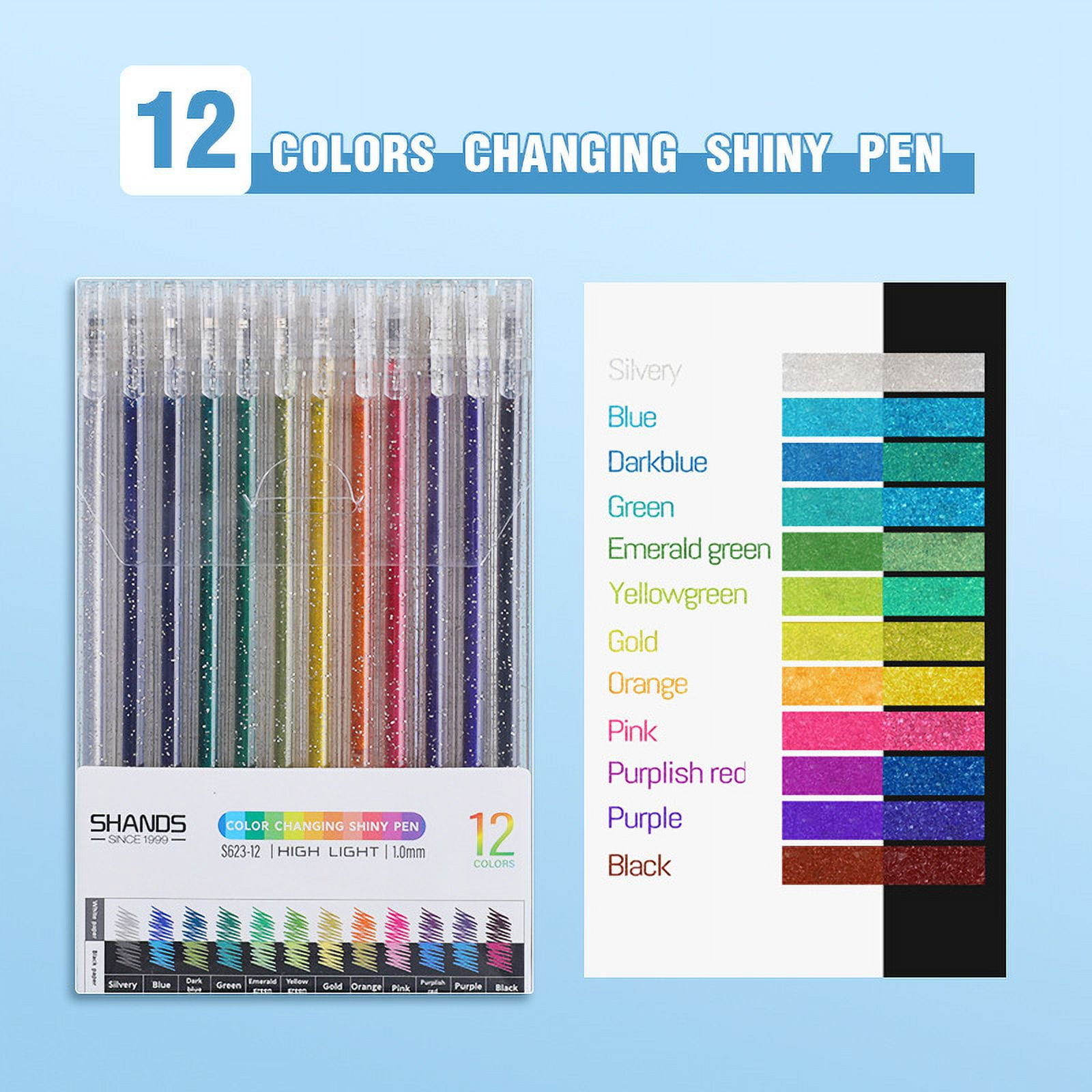 Grabie glitter gel pens,12 Colors Gel Pens for Coloring,Metallic ...