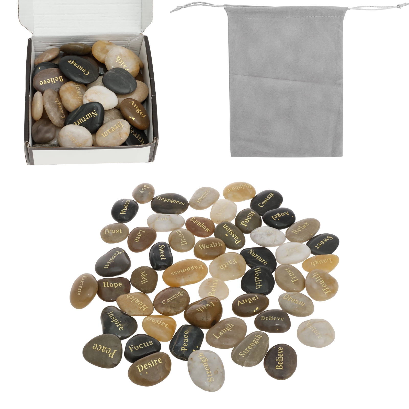 Grace 25/50pcs Inspirational Stone Set Natural Engraved Pebble with ...