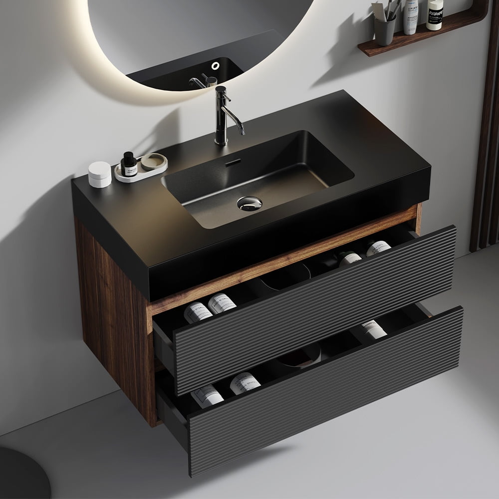 Grace 36-Inch Walnut Bathroom Vanity with Matt Black Quartz Sink ...