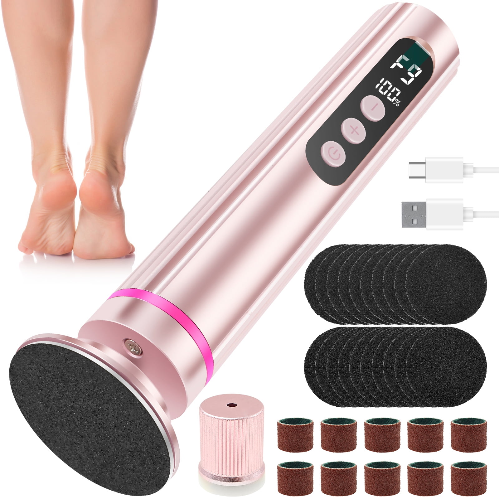 Grusce Aluminium Alloy 2 in 1 Rechargeable Foot File, 9 Speeds Low ...