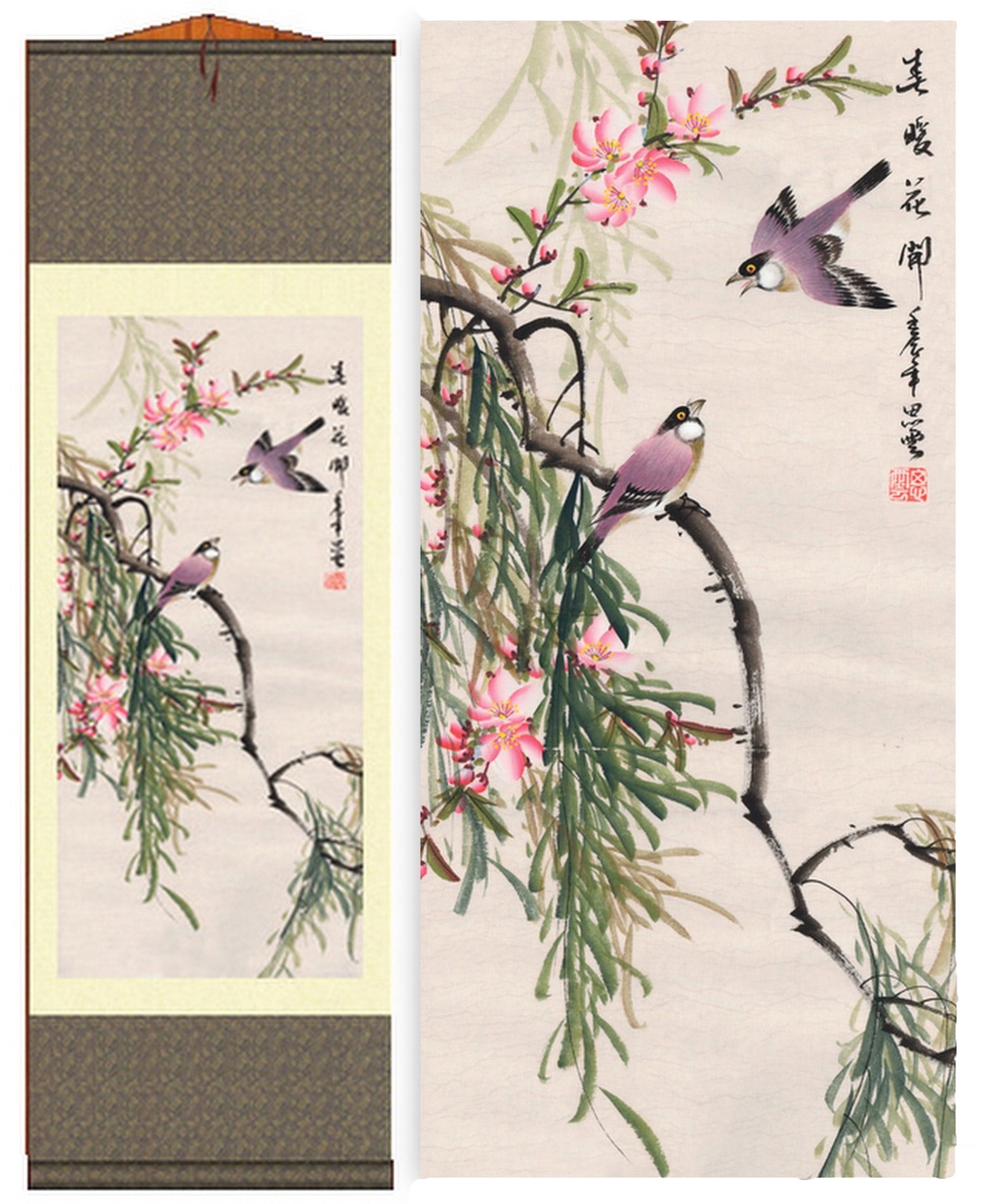 Grace Art Asian Wall Scroll, Birds - Walmart.com