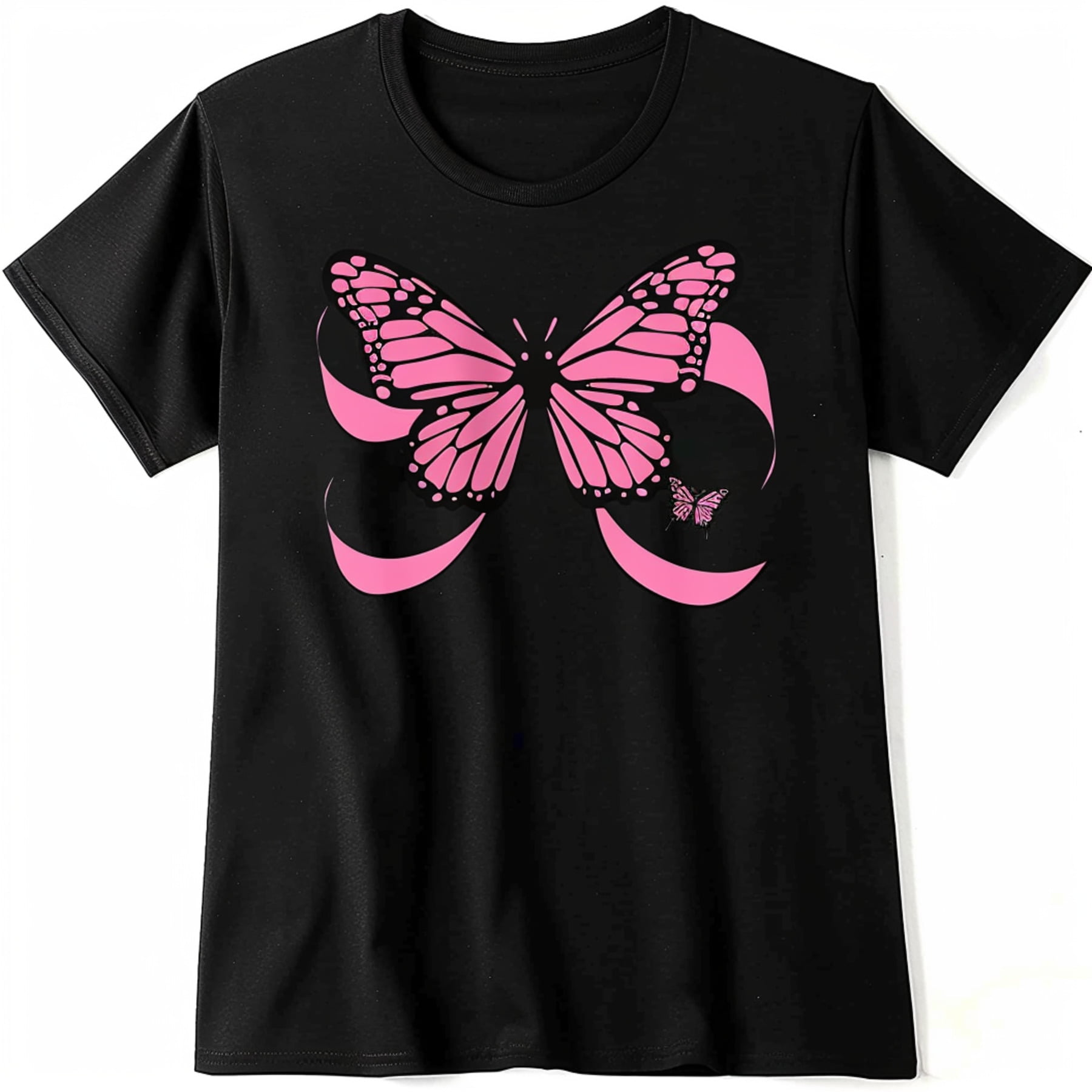 Grace Coonan Style Pink Ribbon Butterfly Awareness Black T Shirt World ...