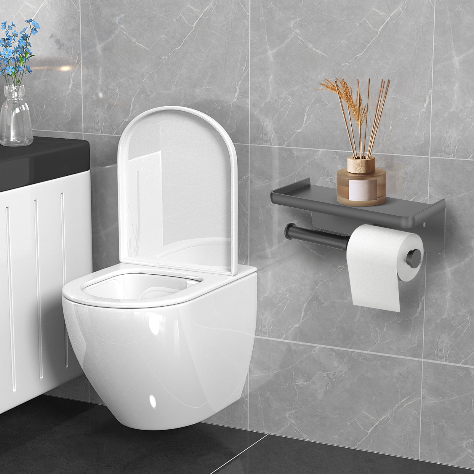 Grace Double Toilet Paper Holder with Shelf Aluminum Alloy Toilet Paper ...