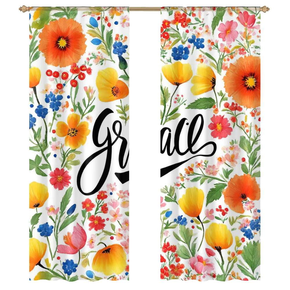 Grace Floral Design Pretty Flowers Tulle Curtains For Living Room ...