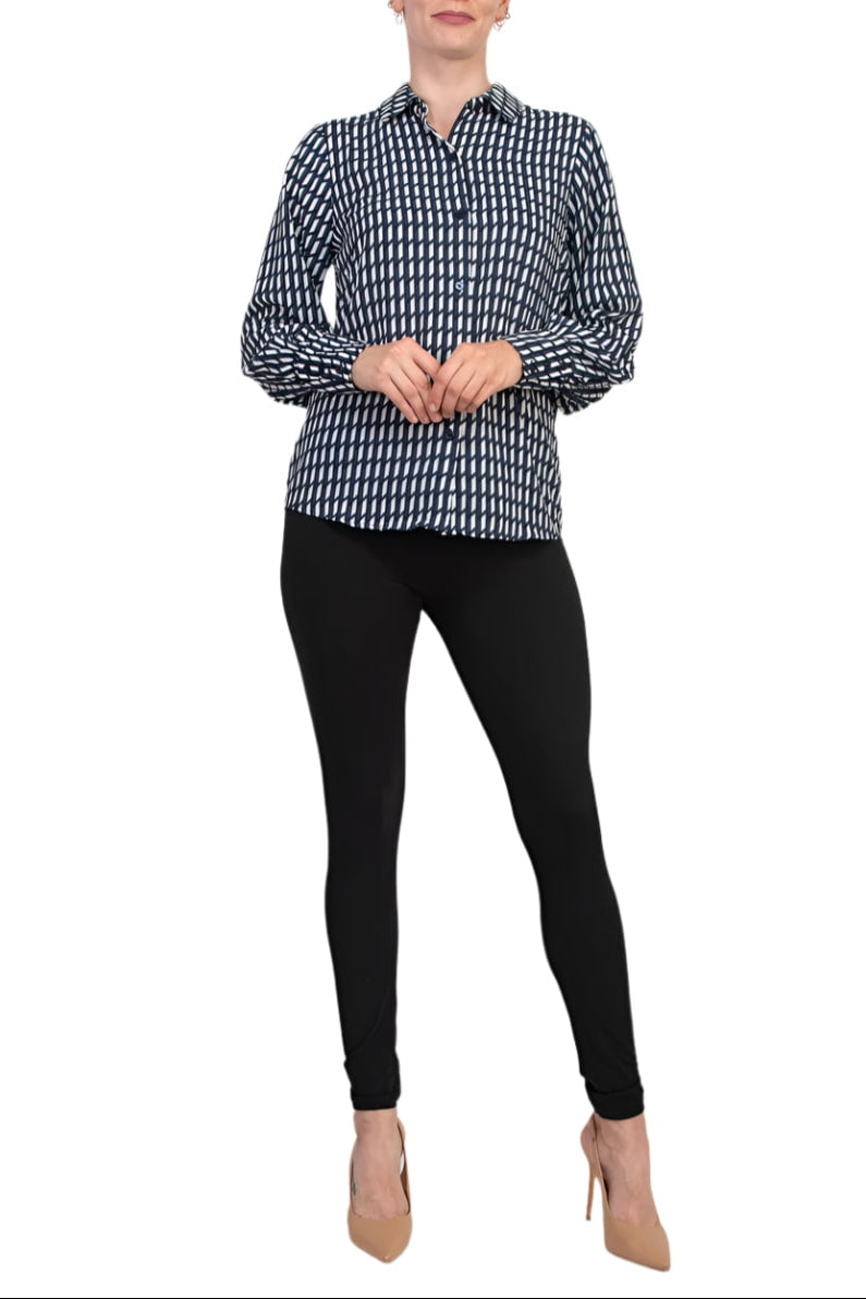 Grace Geometric Diagonal Stripes Collared Neckline Buttoned Cuffs Top ...