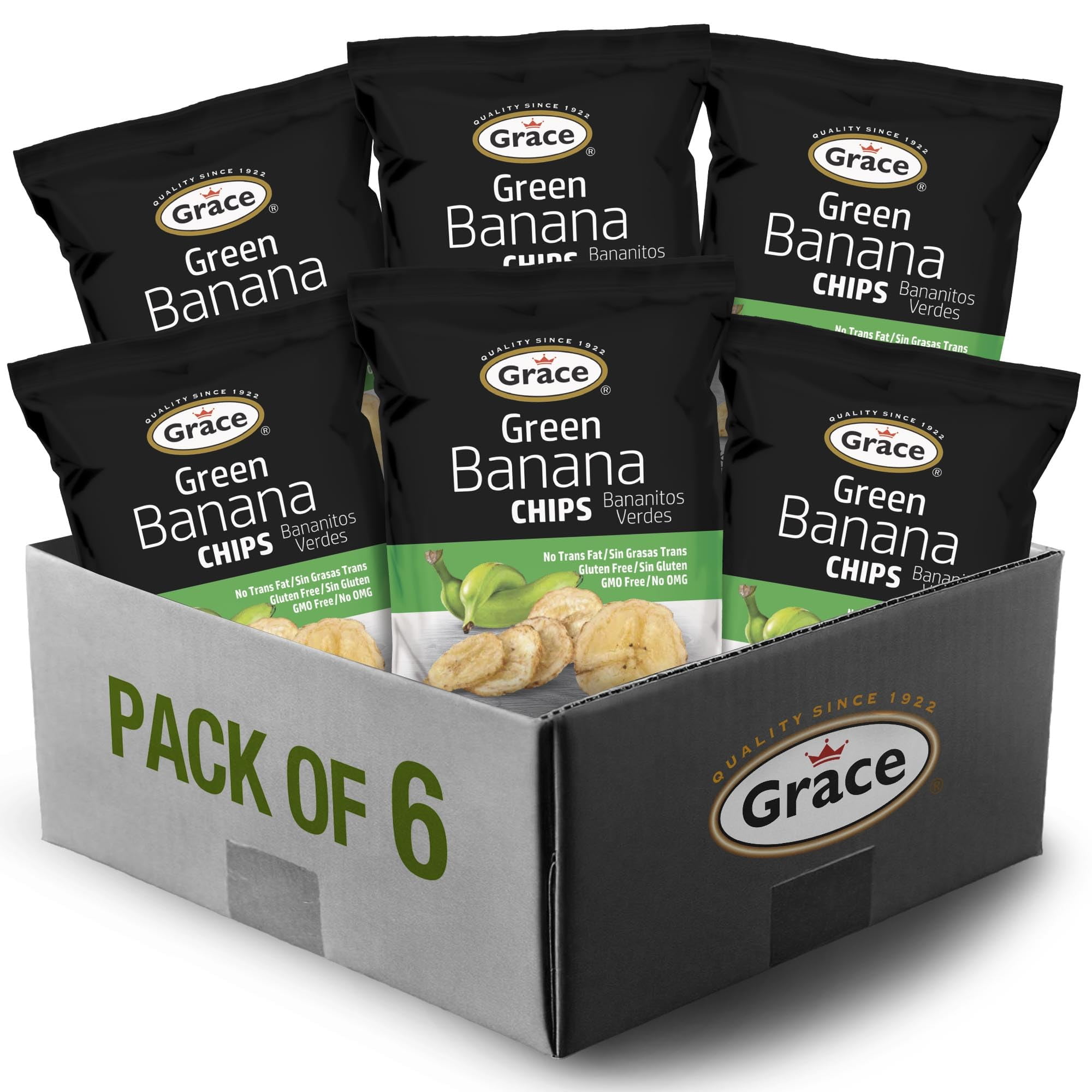 Grace Green Banana Chips YYF14 2.5oz - 6 Pack Plantain Chips Individual Bags - Jamaican Gluten ...