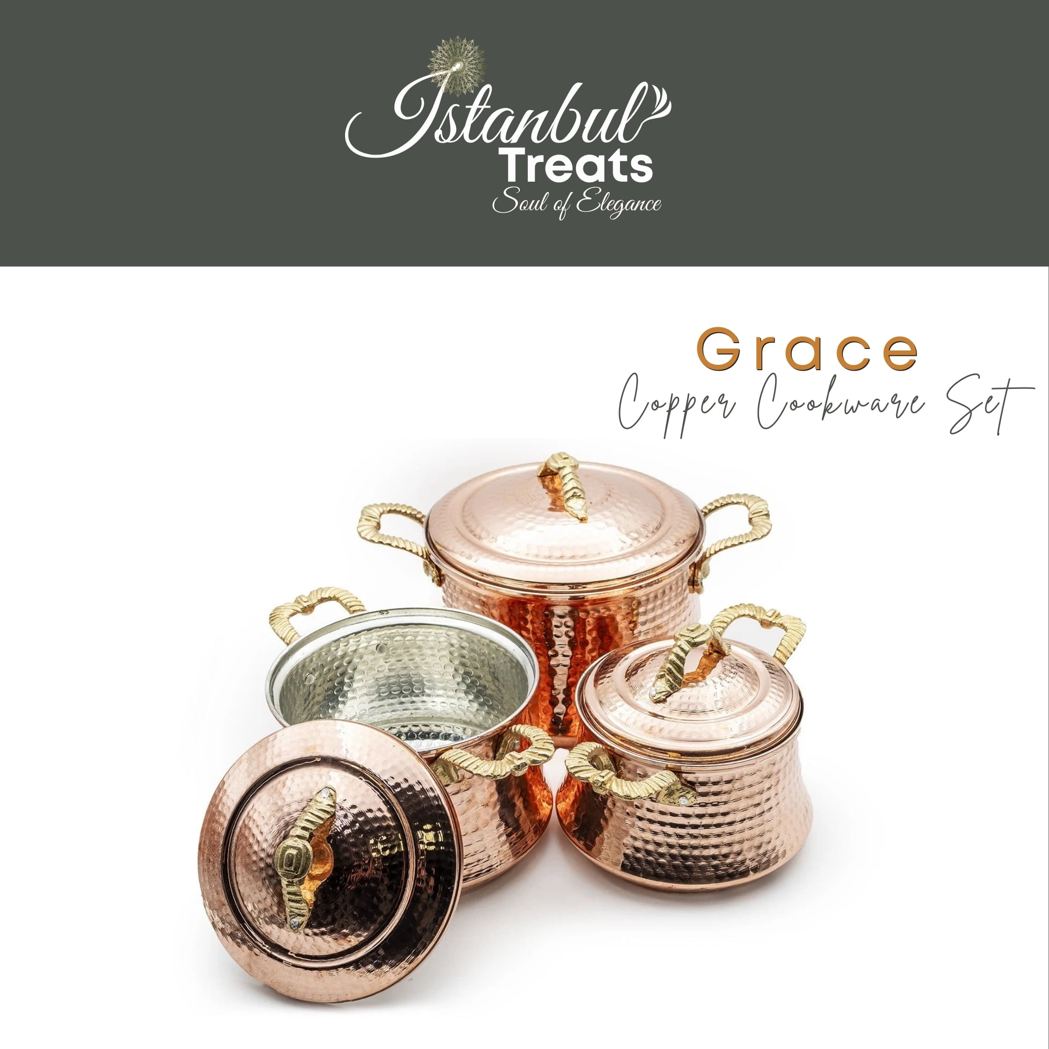 Grace Handmade Copper Cookware Set – 3-Piece Hammered Collection ...