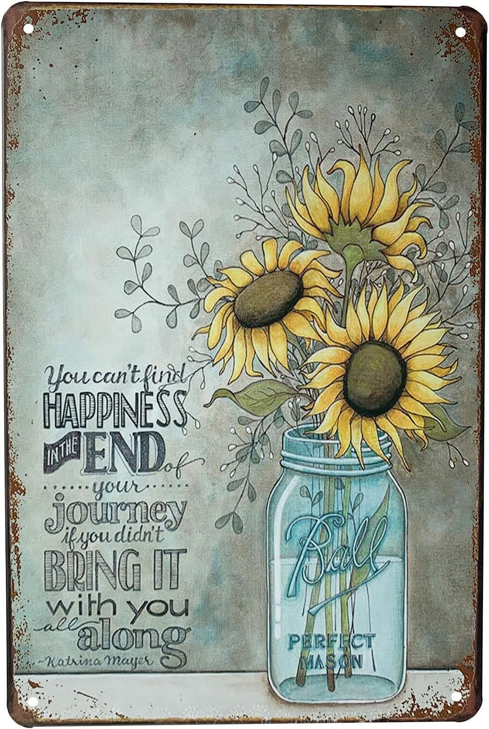 Grace Home Rustic Metal Retro Tin Plaque Sunflower Kitchen Decor Can't ...