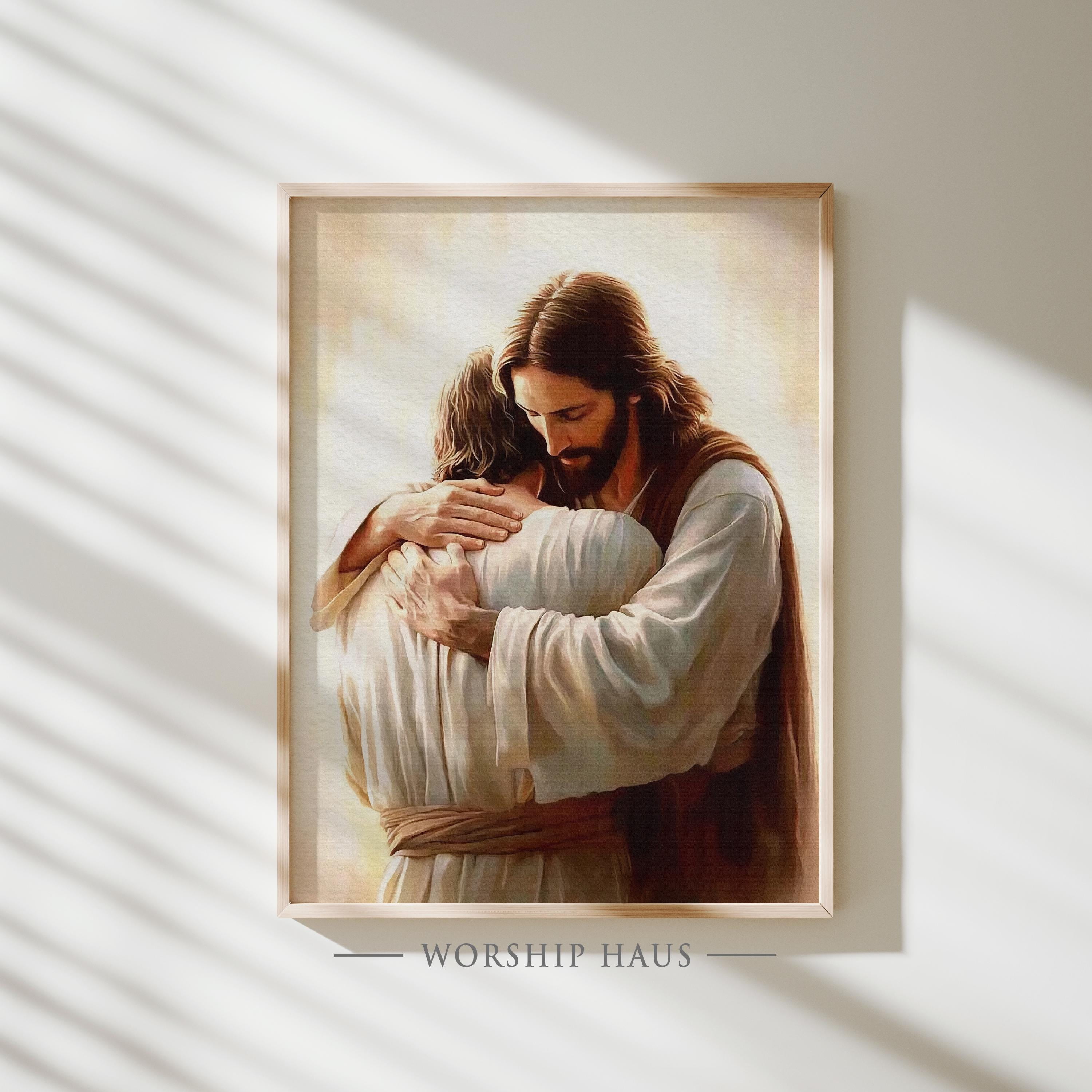 Grace In His Arms Christian Jesus Embracing Man Scene Of Redemption ...