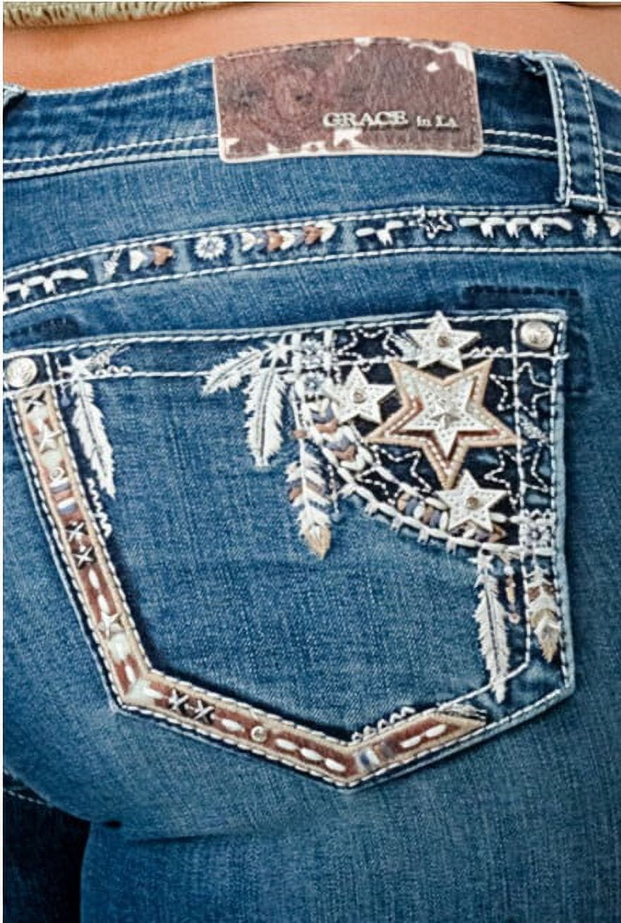 Grace In LA Mid Rise Embroidered Embellishment Jeans (Women's ...