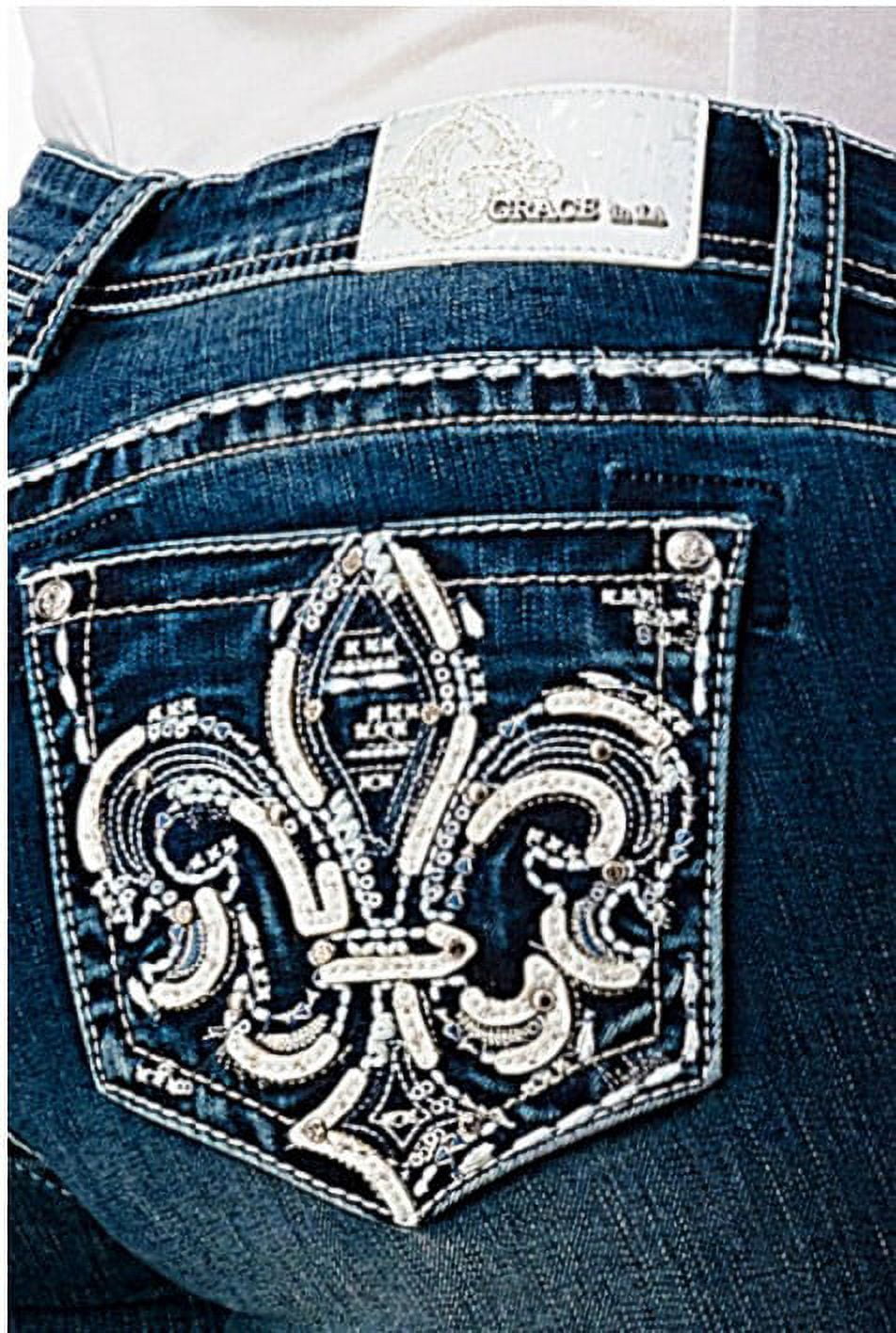 Grace In LA Women's Fleur De Lis Embellished Back Pockets Bootcut ...