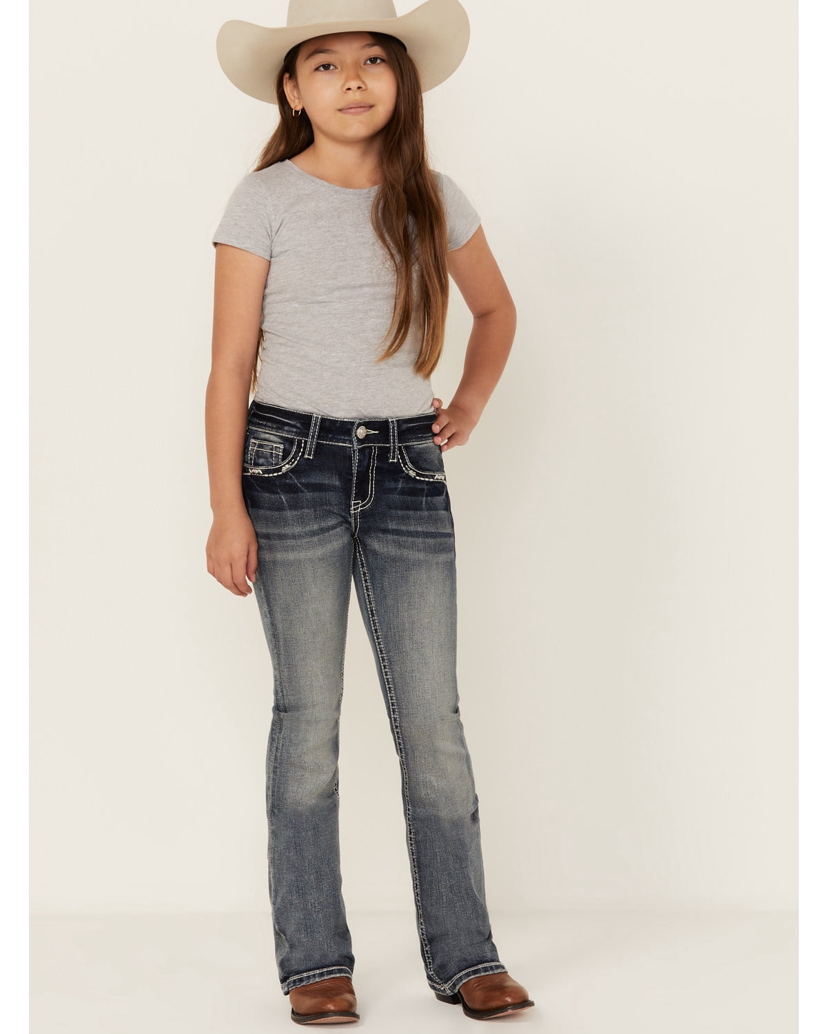 Grace In La Girls' Medium Wash Geo Pocket Bootcut Stretch Denim Jeans ...