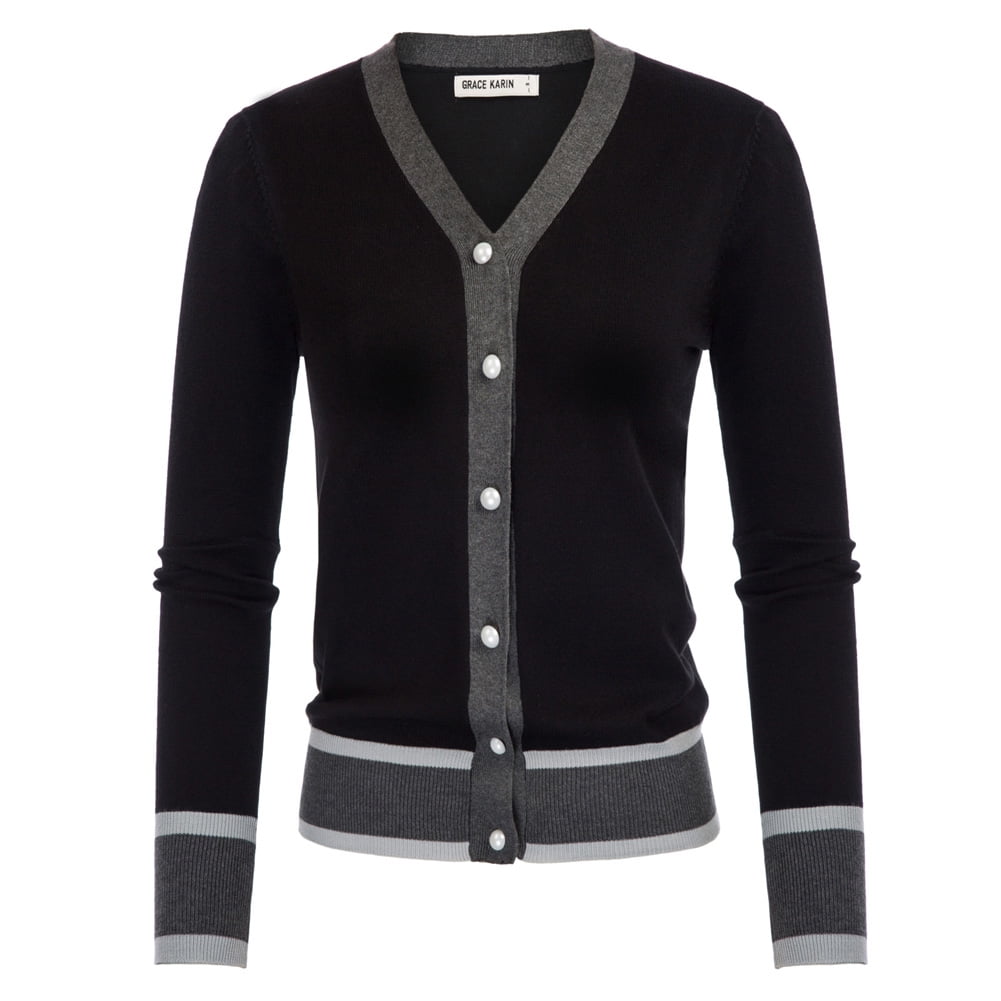 Grace Karin Womens Long Sleeve Knit Cardigan Button Down Vee Neck