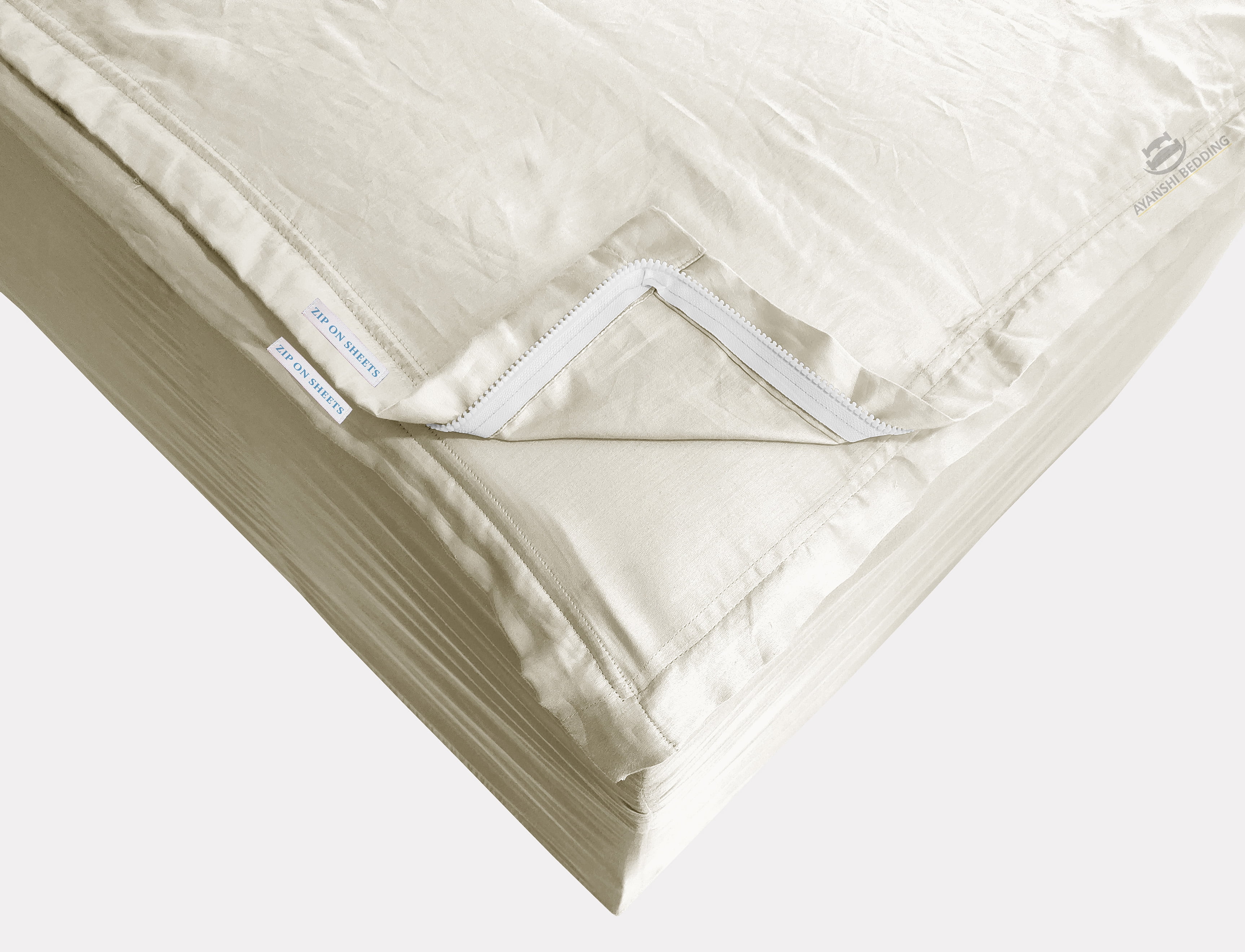 Grace Linen Zipper Fitted Sheet Full XL Size(54X80) - Includes 2 Zip ...