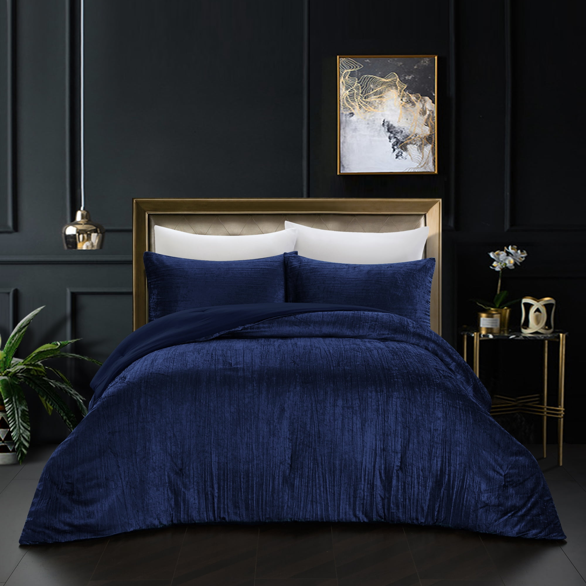 Grace Living Akiva 3pc Full/Queen Comforter Set, Navy - Walmart.com