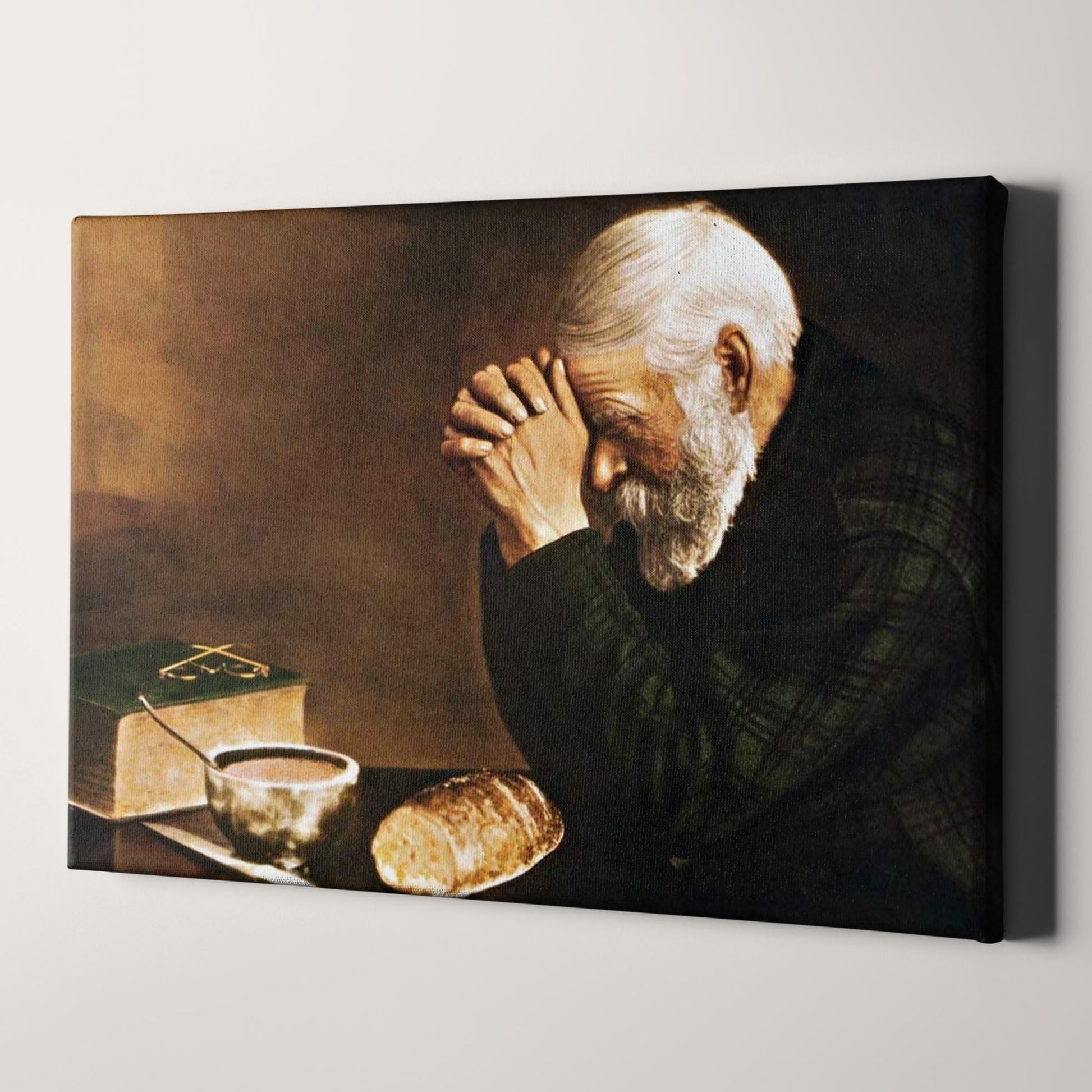 Grace - Man Praying Over Daily Bread Canvas Wall Art Print - Walmart.com