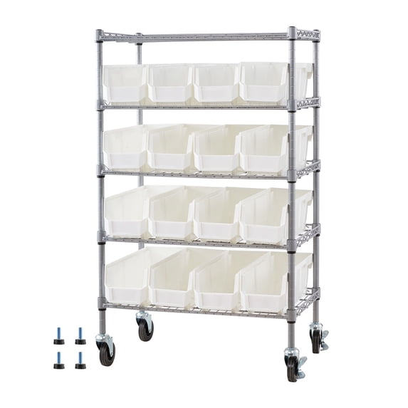 Grace Paws 5-Tier Rolling Bin Storage Rack, 16 Organizer Bins, Bin Rack ...