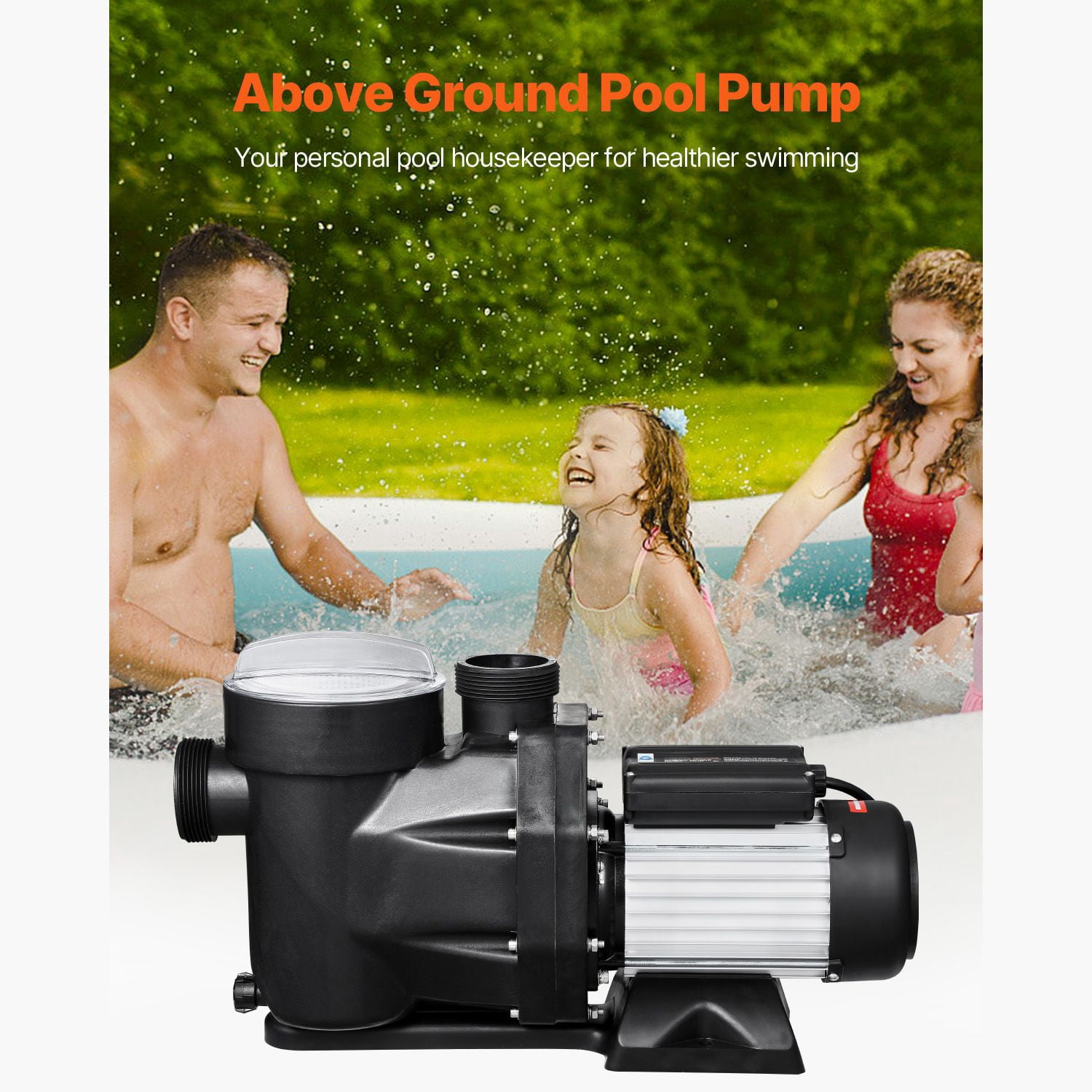 Grace Paws Above Ground Pool Pump, 2.5 HP, 148 GPM Max Flow Single ...