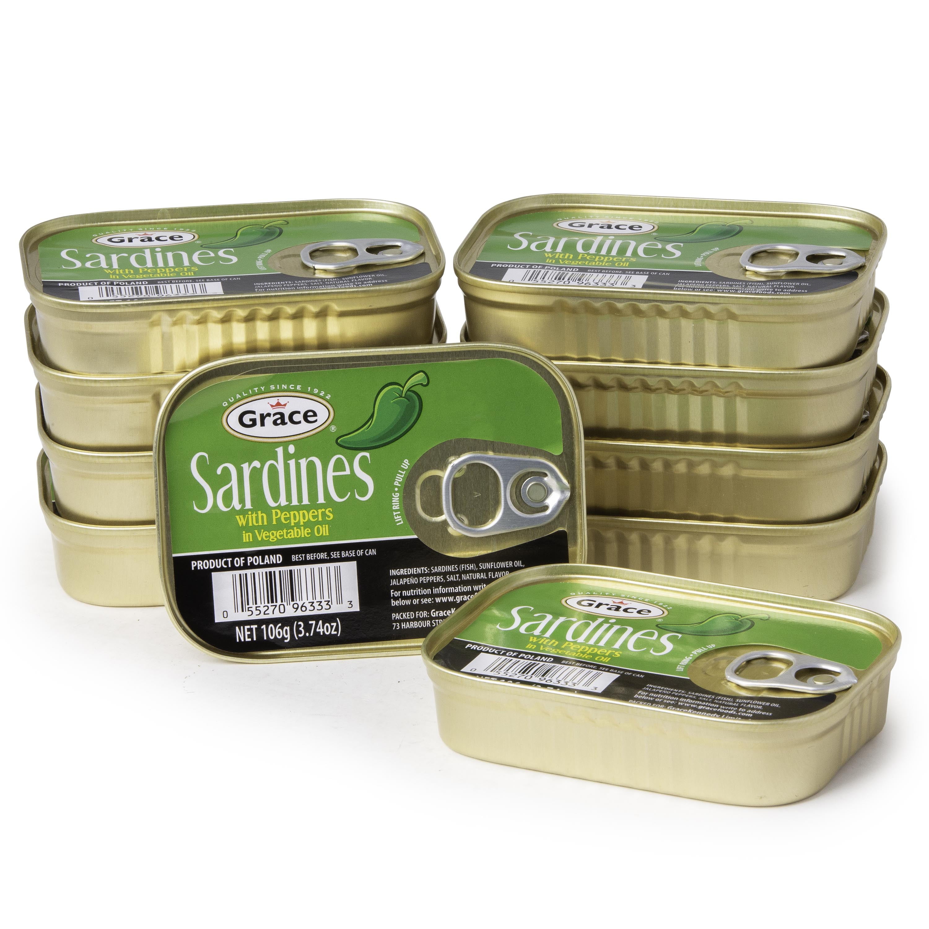 Grace Sardines in Pepper In Vegetable Oil - 3.74oz (Pack of 10) - 16g ...