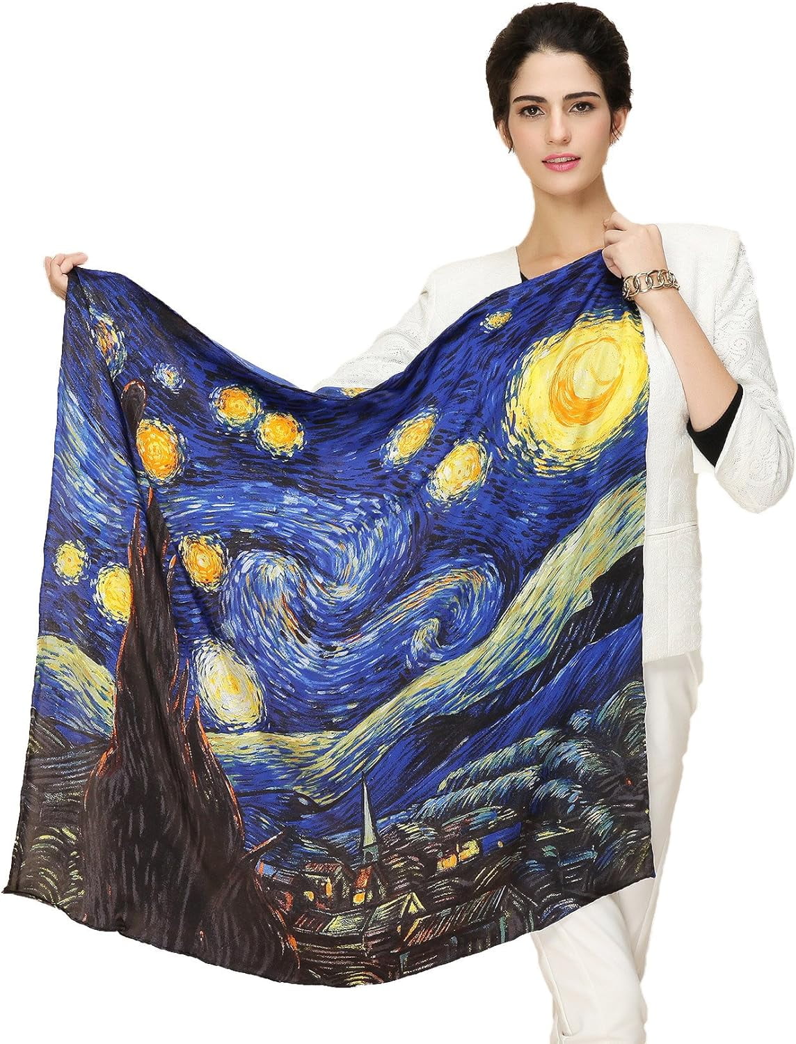 Grace Scarves, 100% Silk Scarf, Van Gogh Starry Night, Large 35x35 ...
