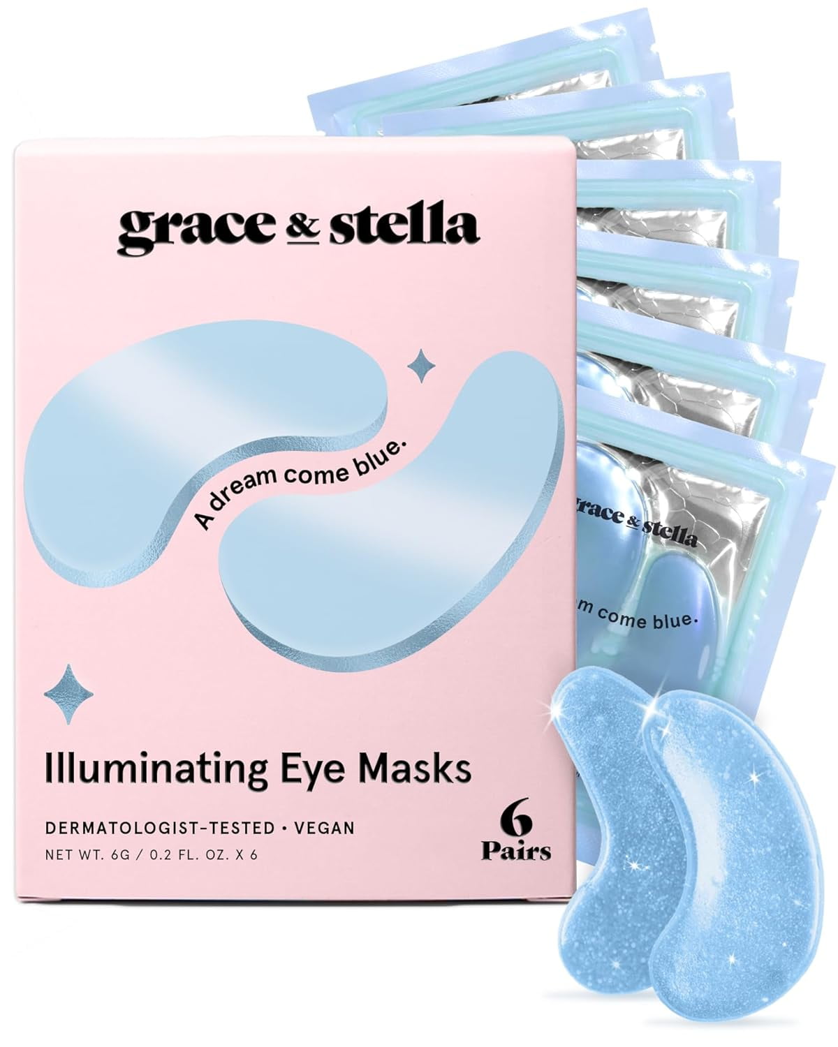 Grace & Stella Illuminating Under Eye Mask - Blue 6 pairs - Gel Eye ...