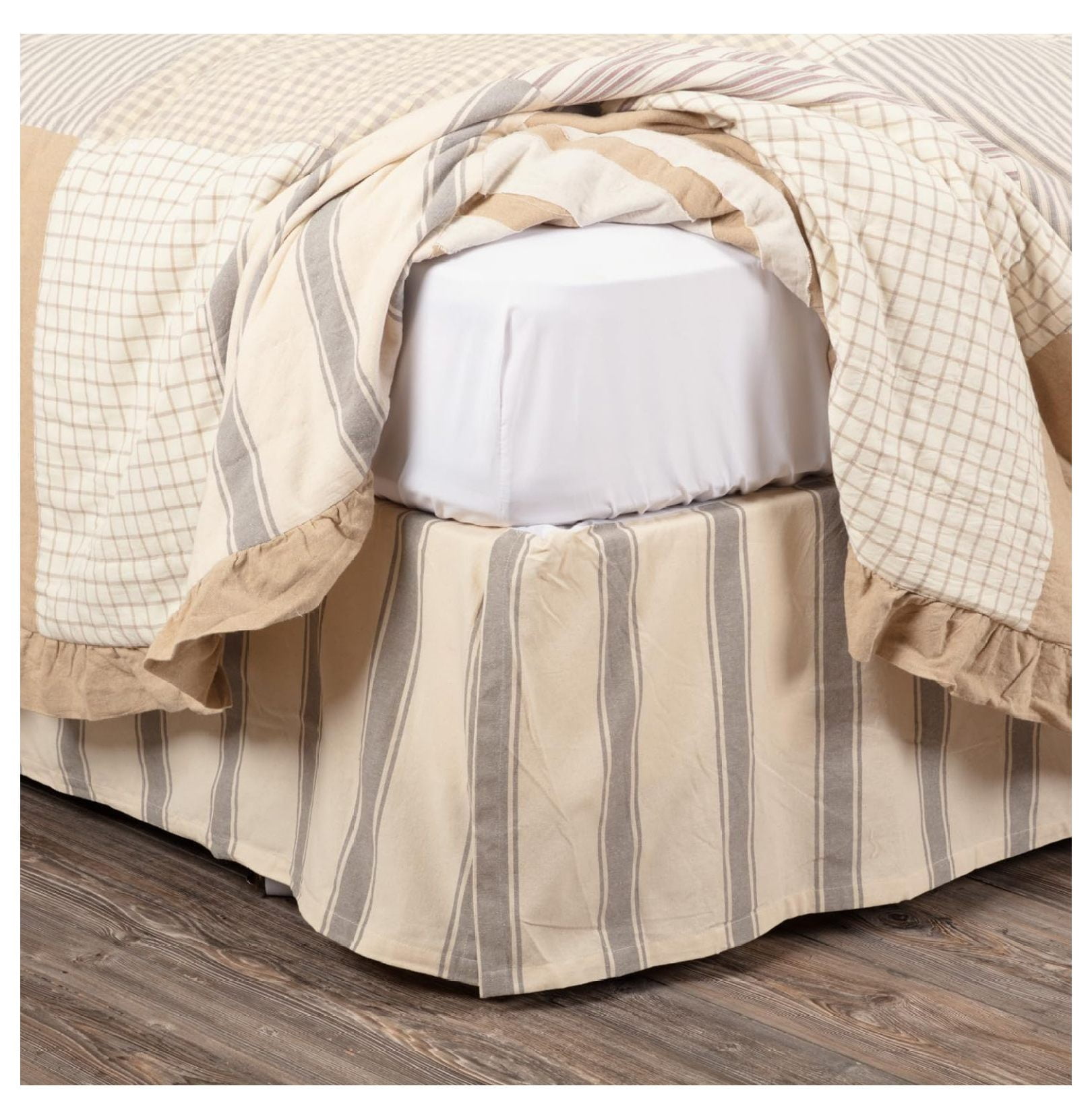 Grace Striped Cotton Farmhouse Split Corners Tailored Twin Bed Skirt ...