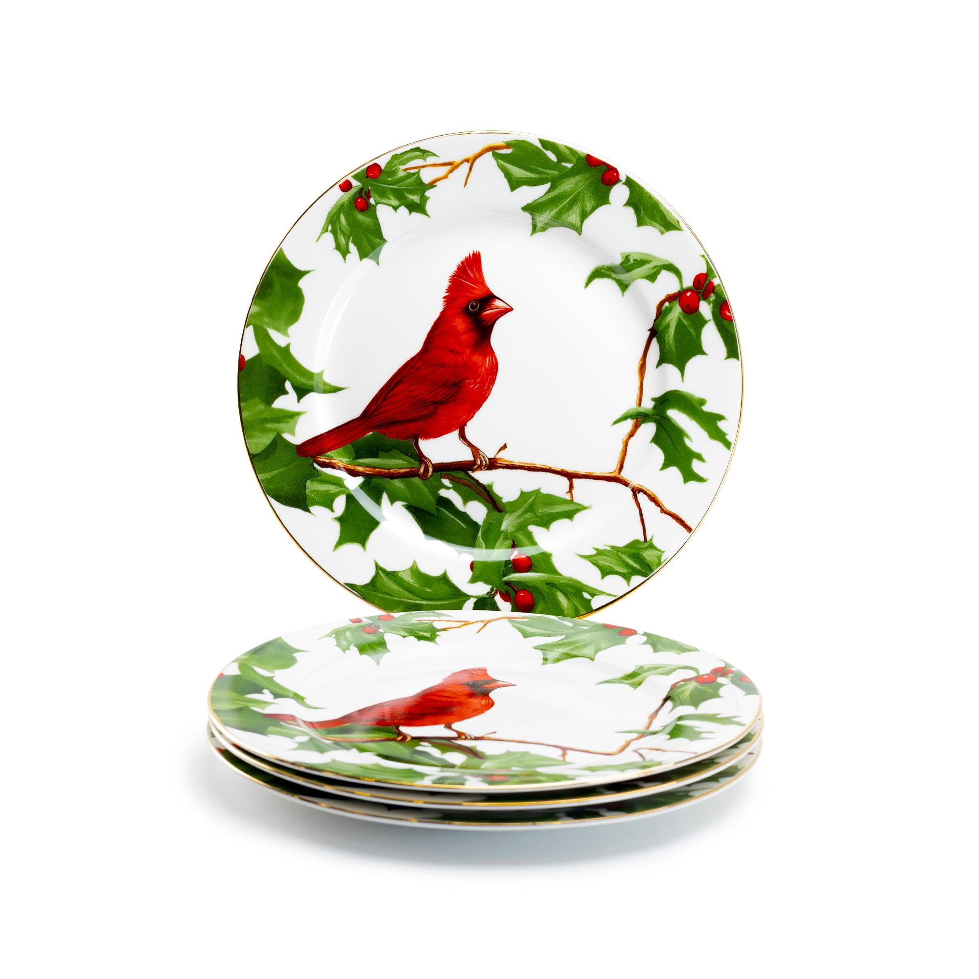Grace Teaware 8" Red Cardinal Fine Porcelain Dessert Plates Set of 4 ...