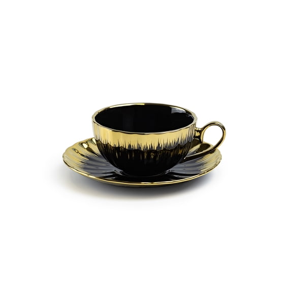 Grace Teaware Black Gold Ripple 6oz Fine Porcelain Cup and Saucer ...