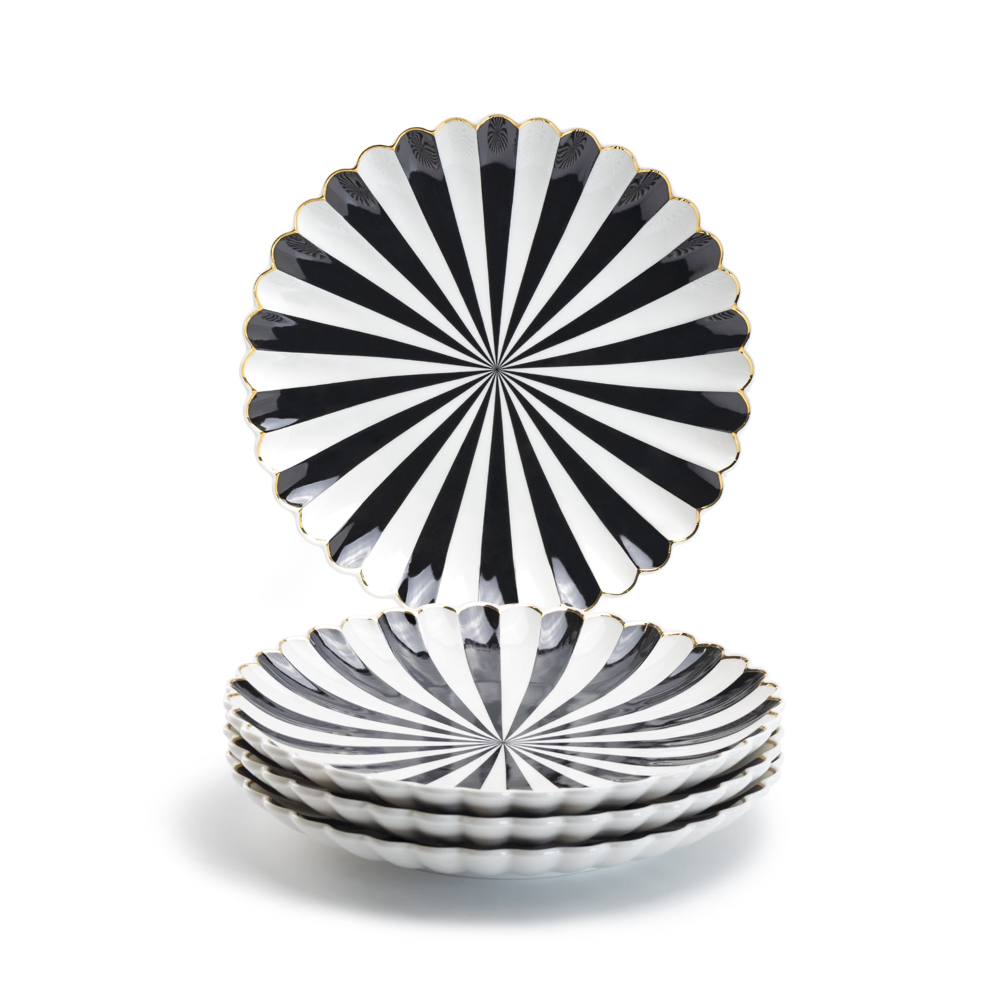 Grace Teaware Black and White Scallop Fine Porcelain Dessert Plates Set ...