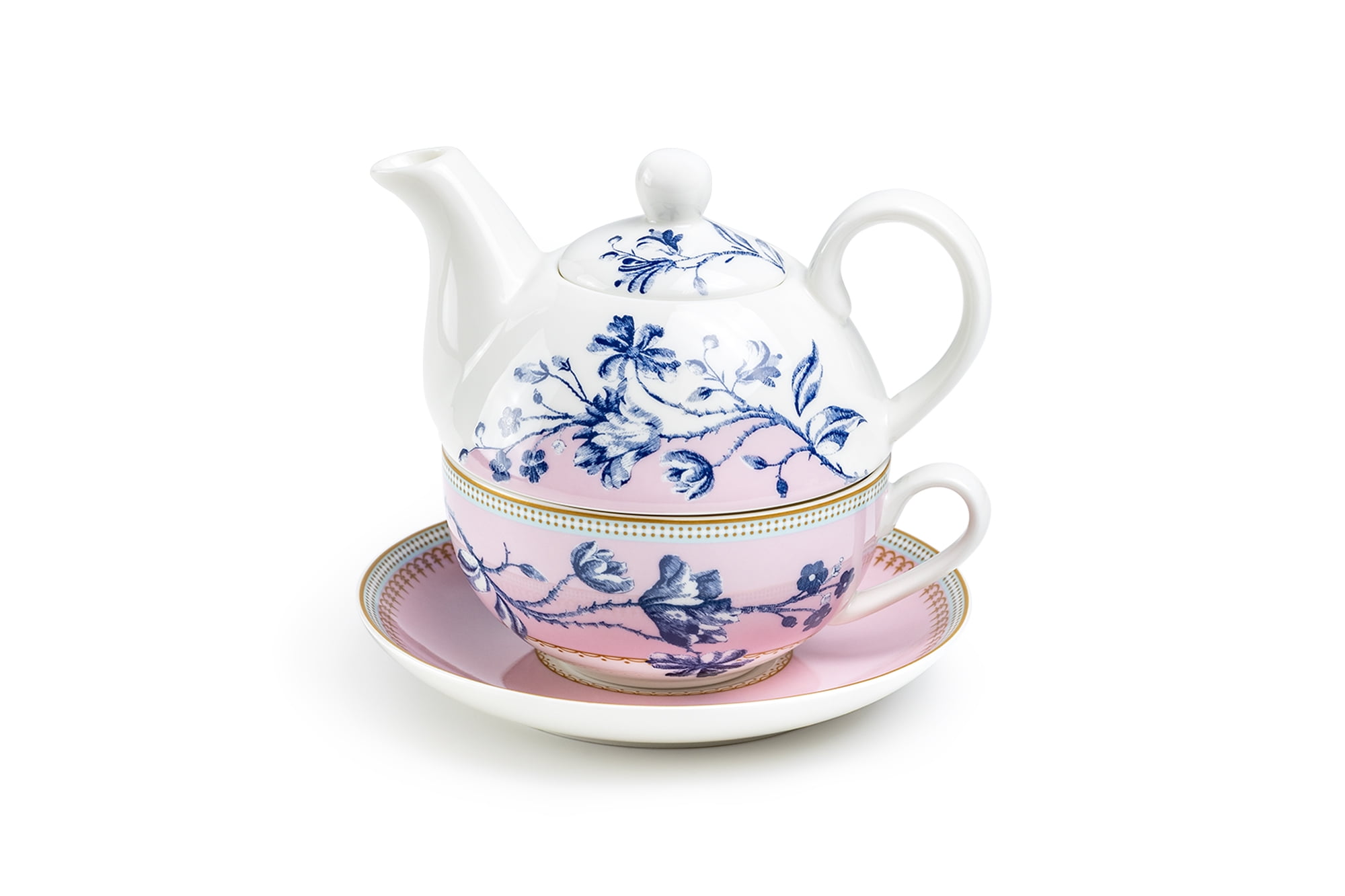 Grace Teaware Blue Blossom Pink Fine Porcelain Tea For One Set ...