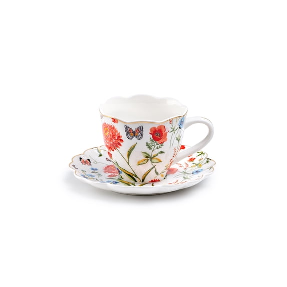 Grace Teaware Butterfly Poppy 7oz Fine Porcelain Tea Cup and Saucer ...
