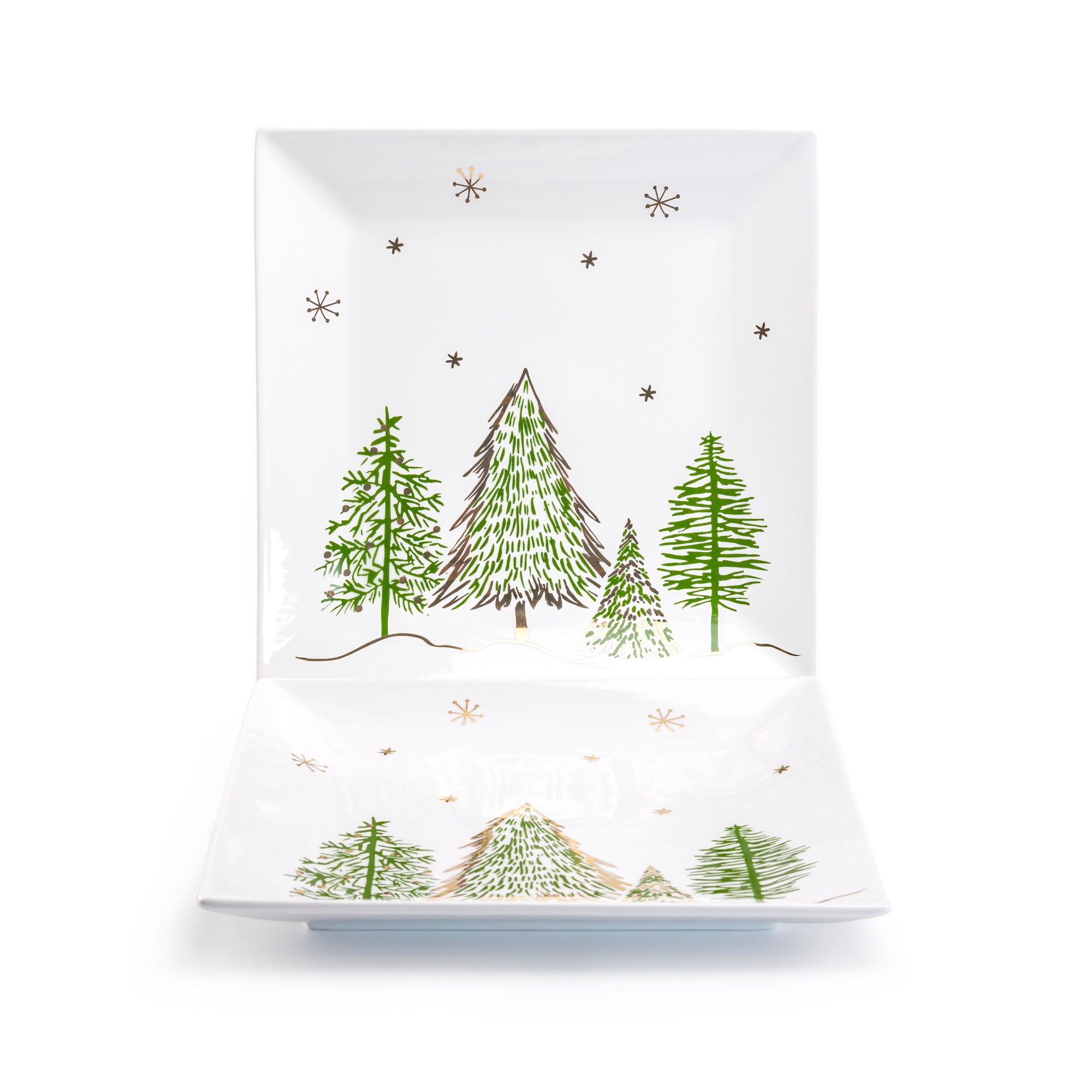 Grace Teaware Christmas Pine Trees 10" Fine Porcelain Square Plates Set ...