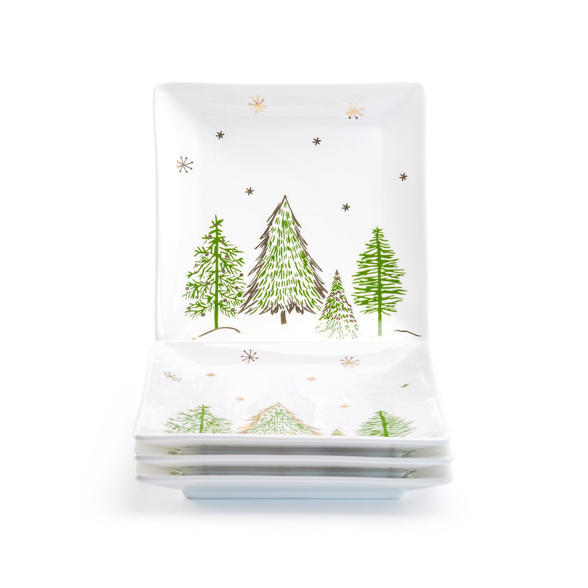 Grace Teaware Christmas Pine Trees 7" Fine Porcelain Square Plates Set ...