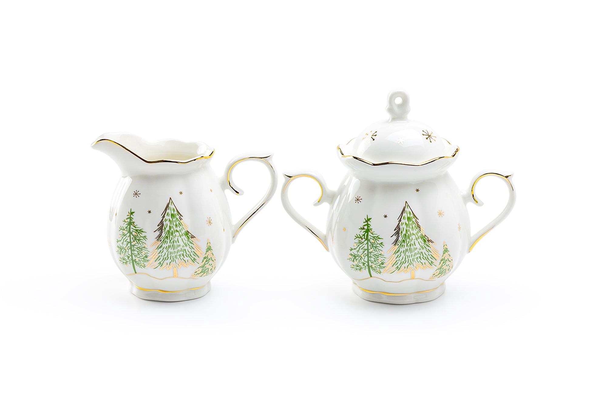 Grace Teaware Christmas Pine Trees Fine Porcelain Sugar and Creamer Set ...
