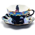Grace Teaware Crow with Red Roses Black Gold Luster Tea Cup and Saucer ...