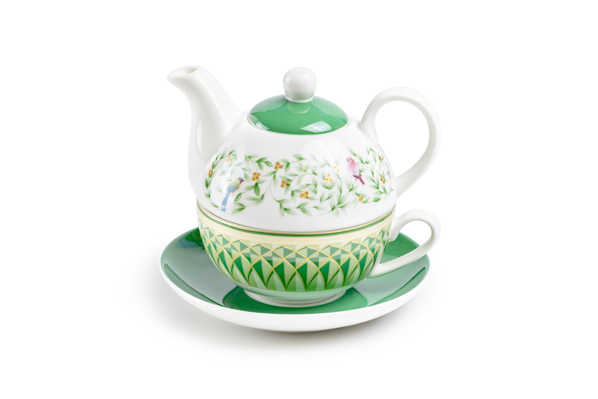 Grace Teaware Emerald Geo Bloom Fine Porcelain Tea For One Set Stechcol ...