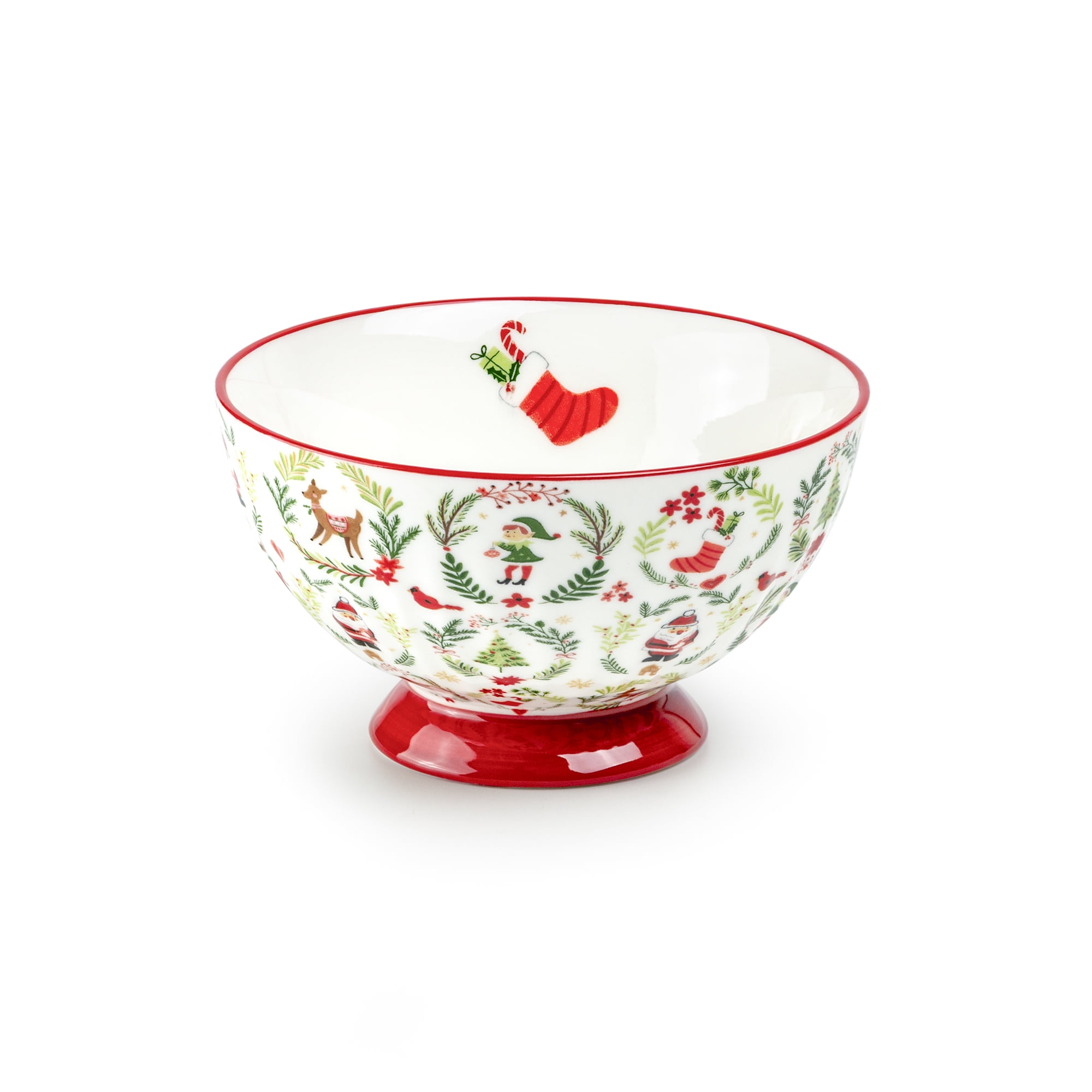 Grace Teaware Festive Holiday Elf and Santa 6" Fine Porcelain Bowl ...
