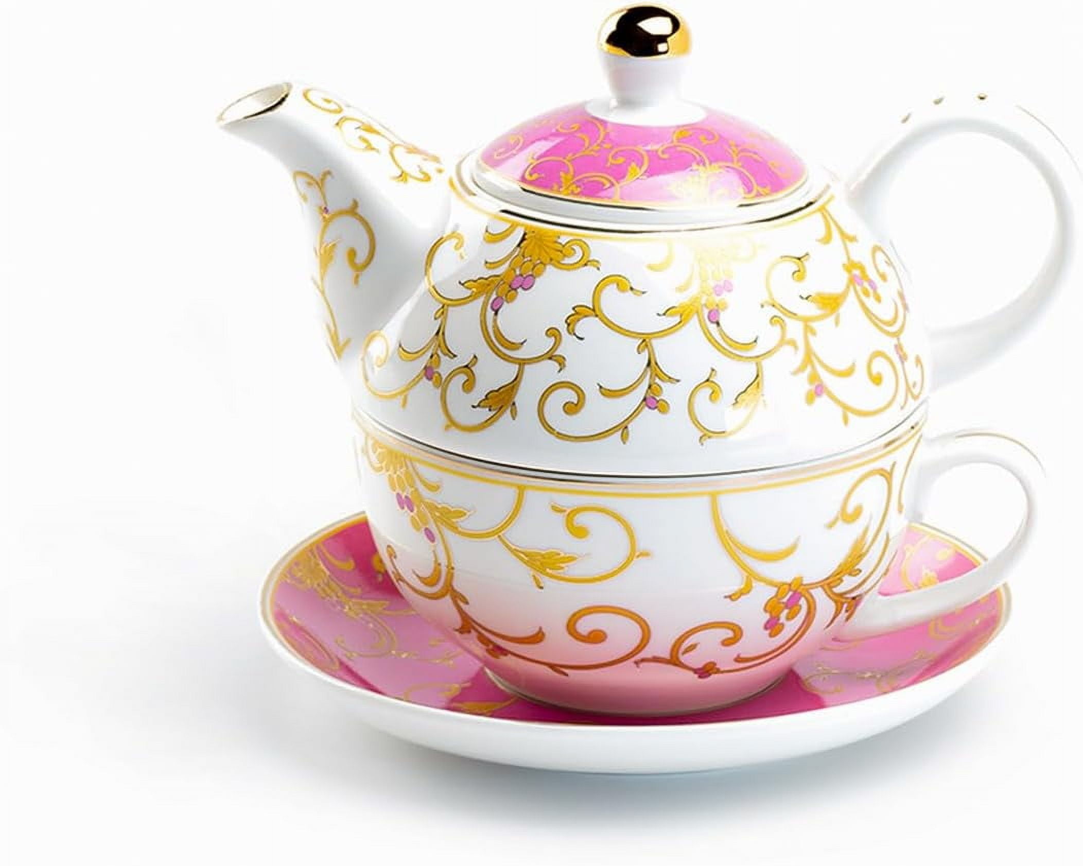 Grace Teaware Gold Scroll Fine Porcelain Tea For One Set, Regular ...
