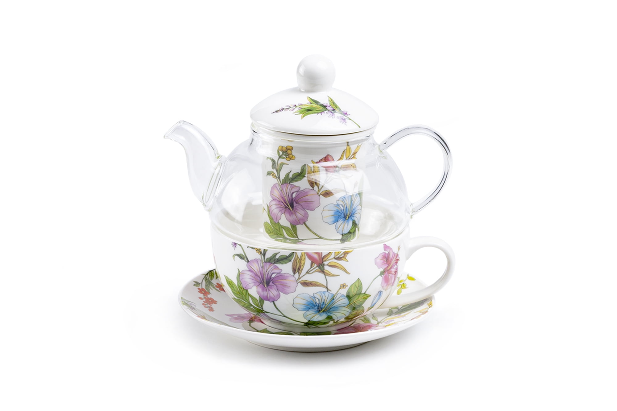 Grace Teaware Hibiscus Harmony Glass and Fine Porcelain Tea For One Set ...