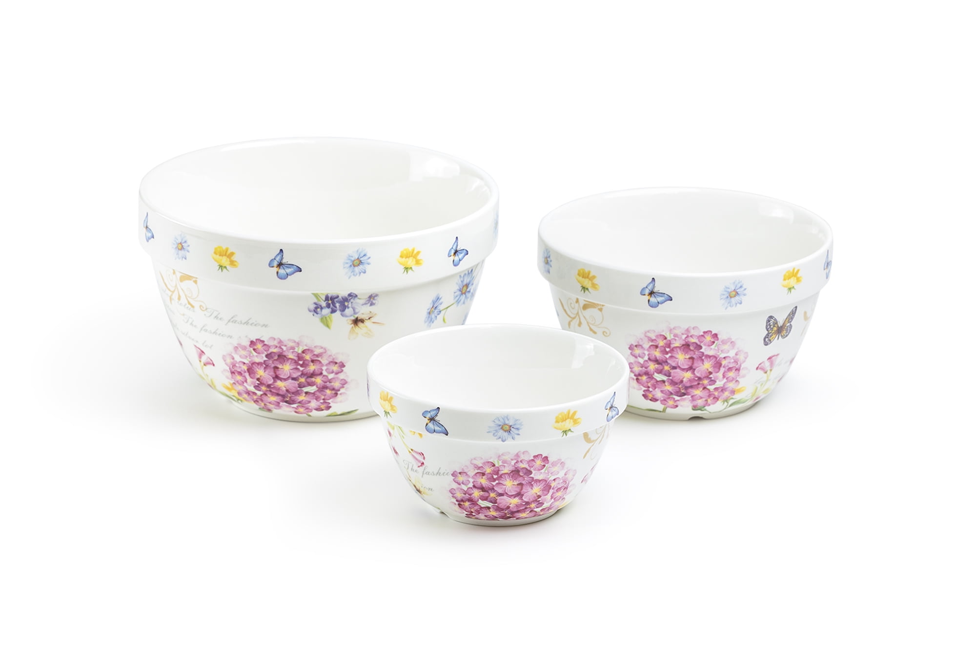 Grace Teaware Hydrangea with Butterflies 3-Piece Bowl Set - Walmart.com