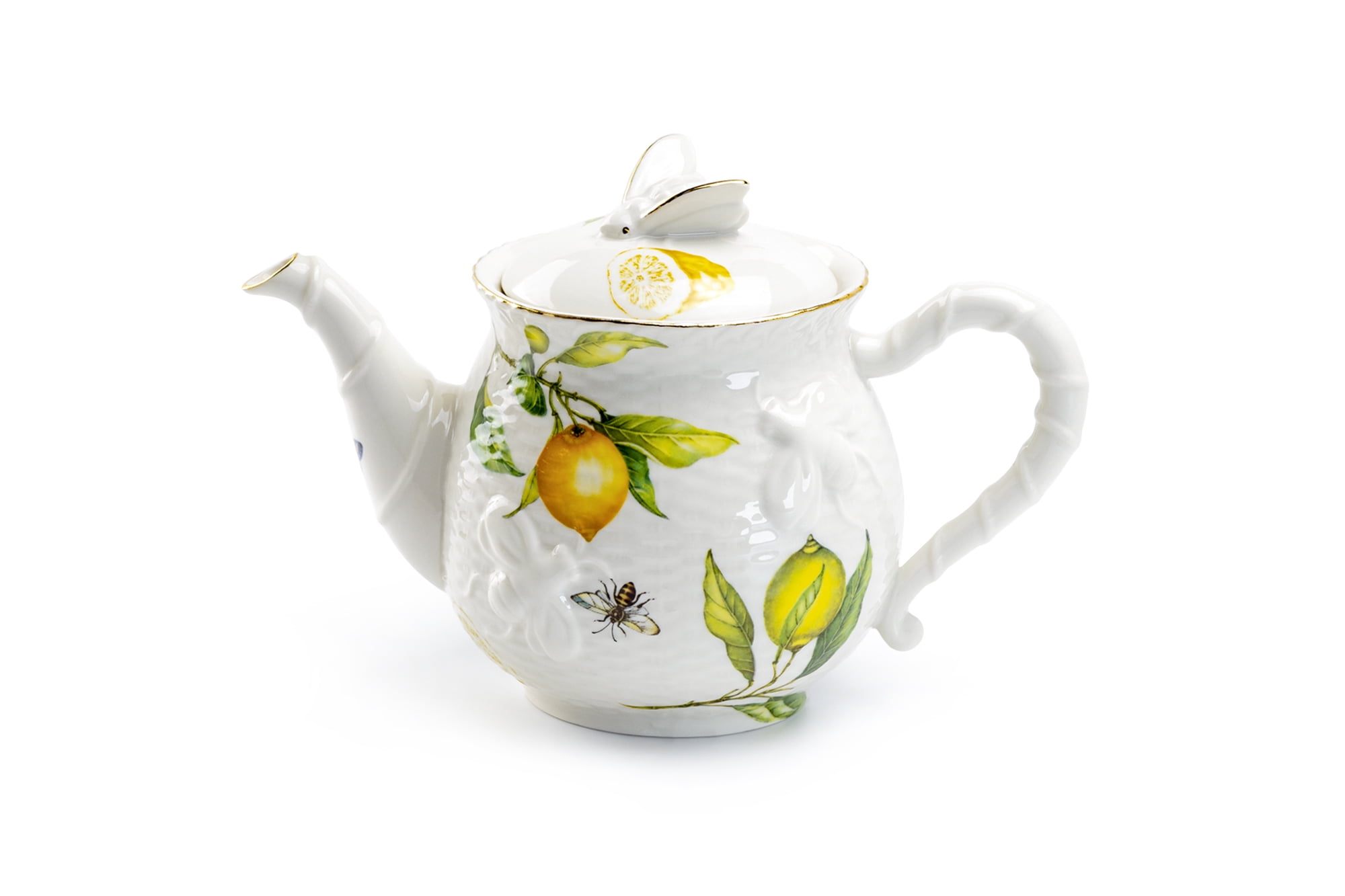 Grace Teaware Lemon Bee Fine Porcelain Teapot with Gold Trim 4cups ...