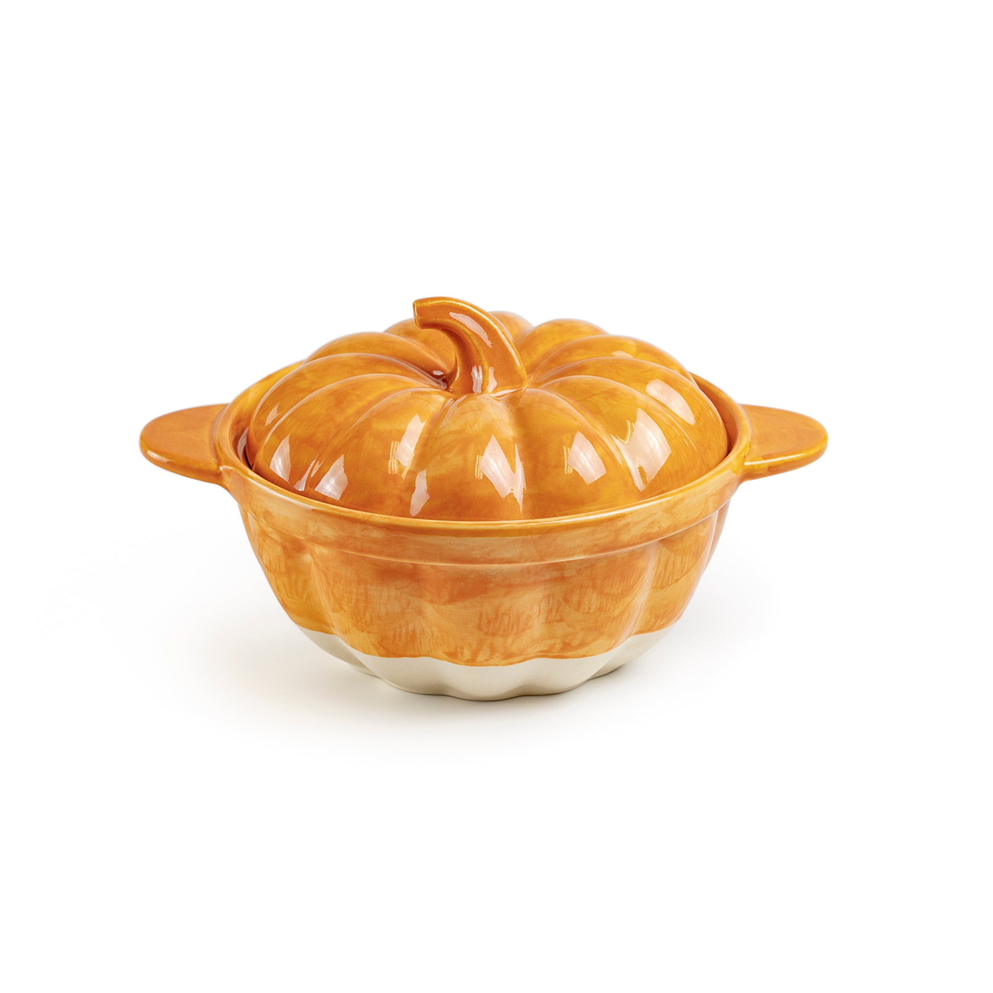 Grace Teaware Orange Pumpkin Figural Reactive 10.5” Glaze Baking Dish with Lid - Medium Size ...