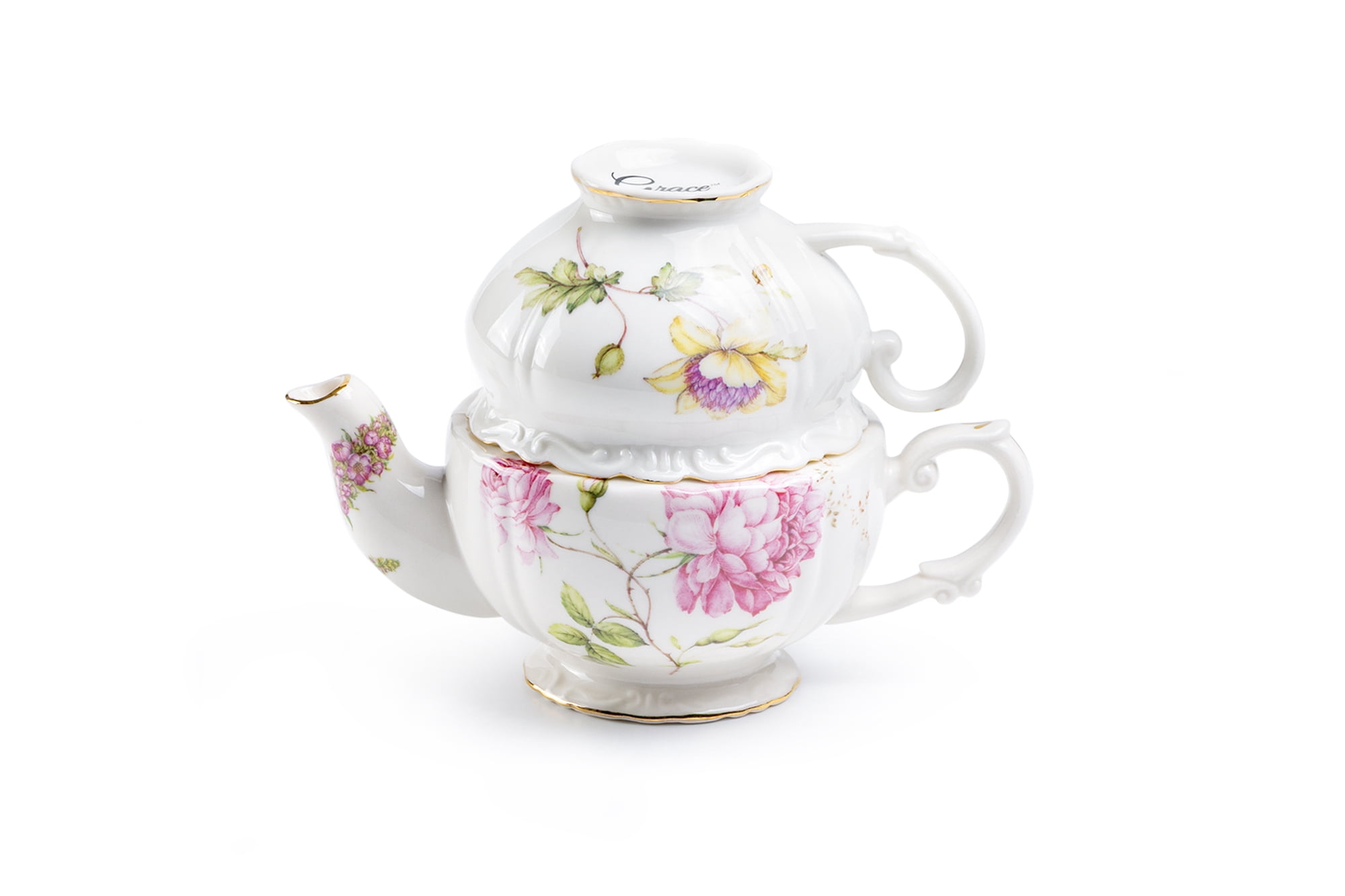 Grace Teaware Pink Peony Bloom Fine Porcelain Tea For One Set - Walmart.com