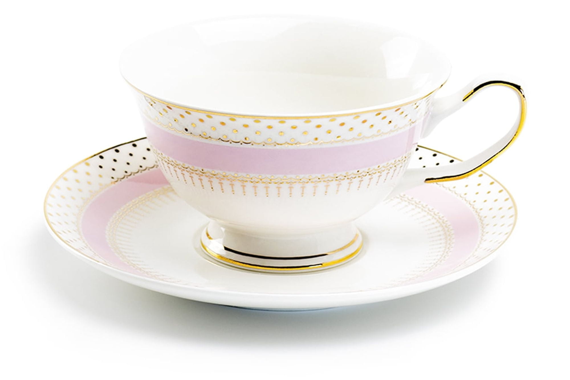 Grace Teaware Pink Stripe with Gold Dots 7oz Fine Porcelain Tea Cup and ...
