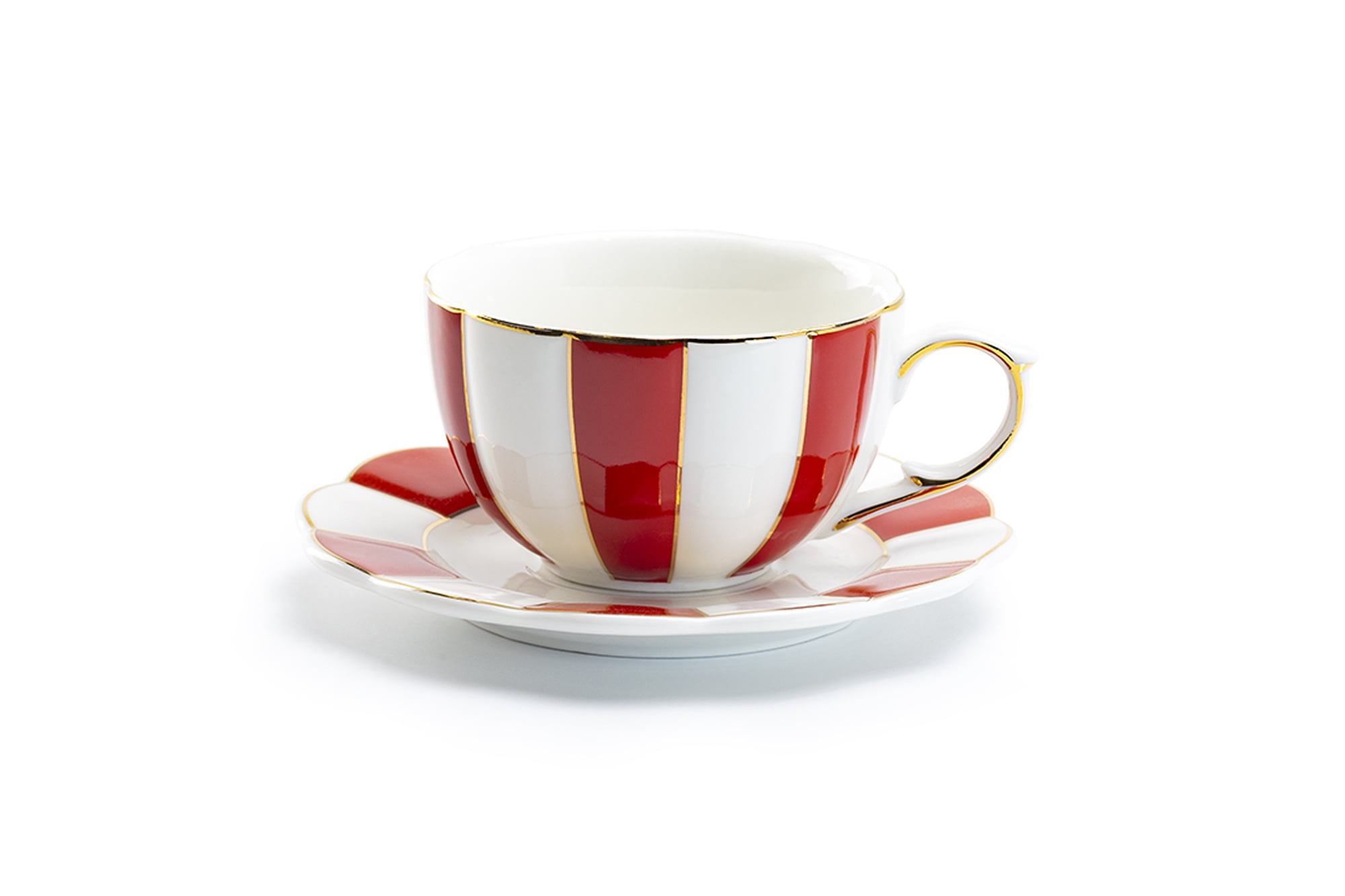 Grace Teaware Red and White Scallop Fine Porcelain 7oz Tea Cup and ...